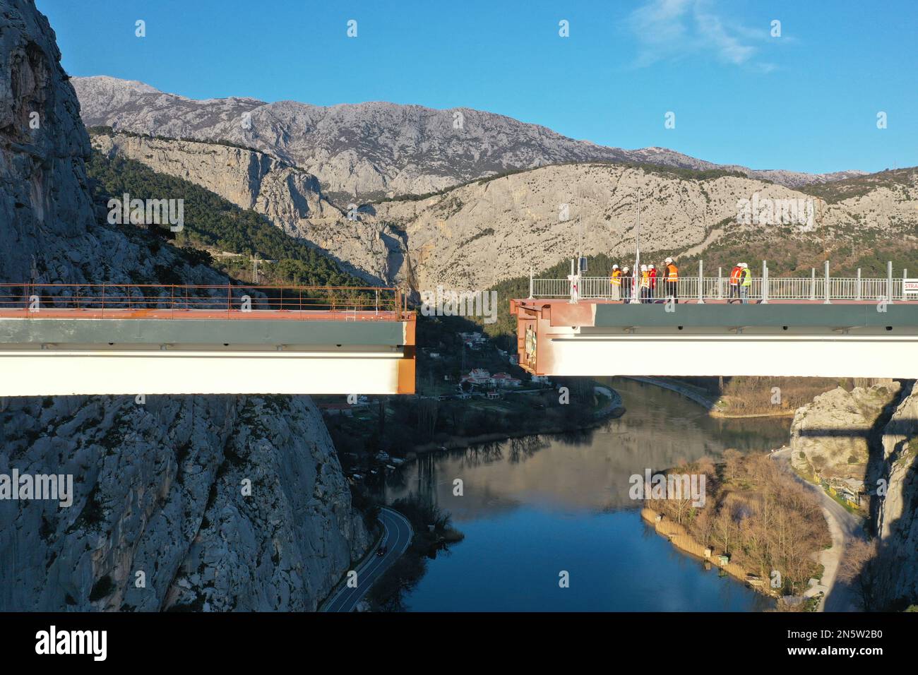 Aerial Photo shows the final phase of connecting the bridge over the ...
