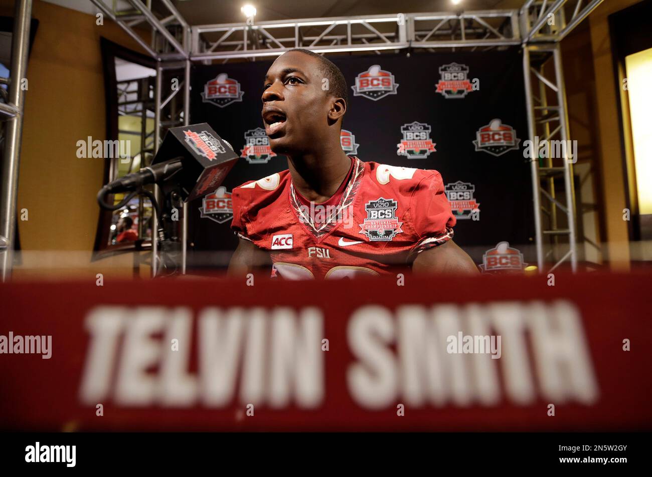 Florida State's Telvin Smith answers a question during media day for ...