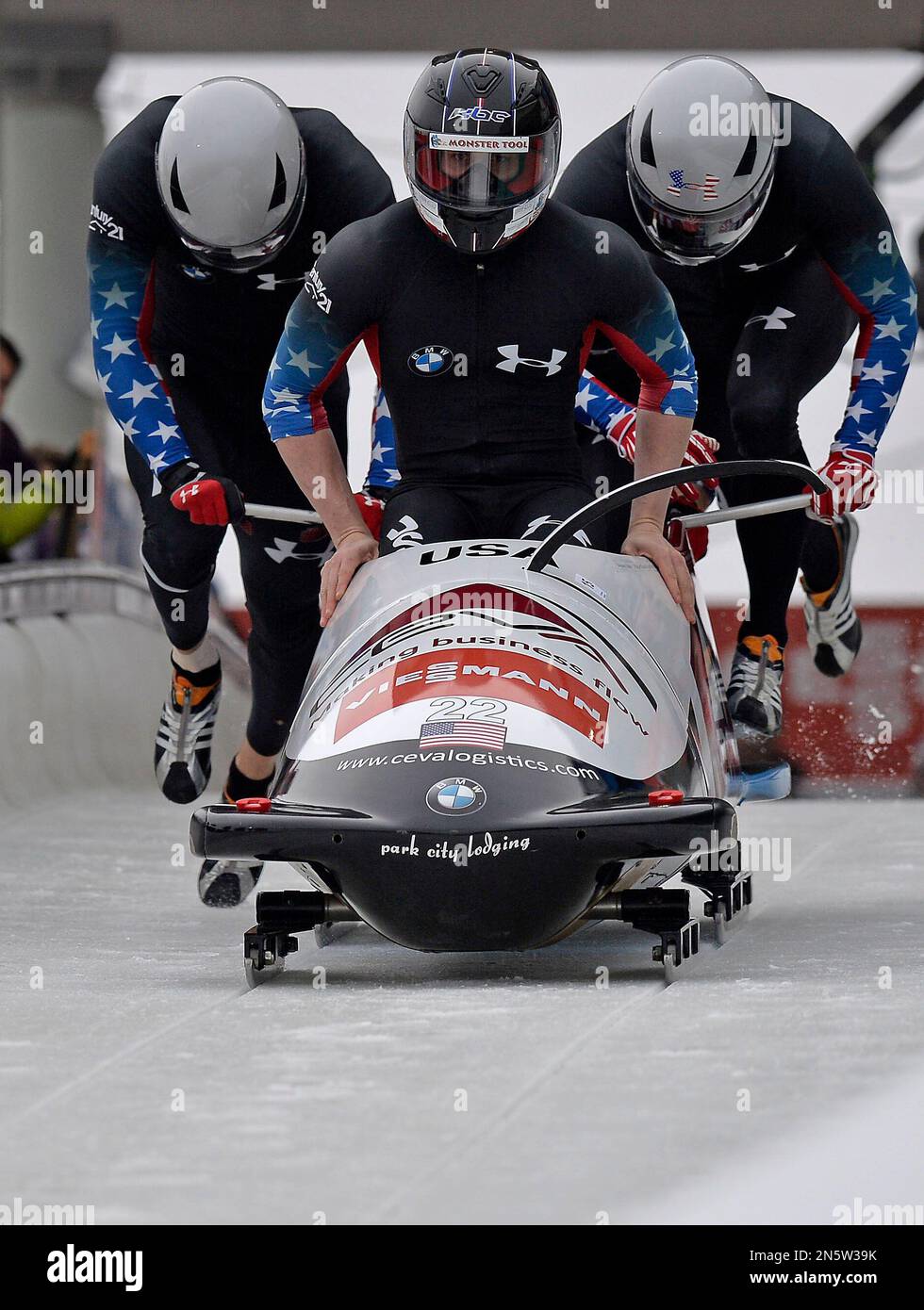 The US bob team with Cory Butner, Charles Berkeley, Adam Clark and ...
