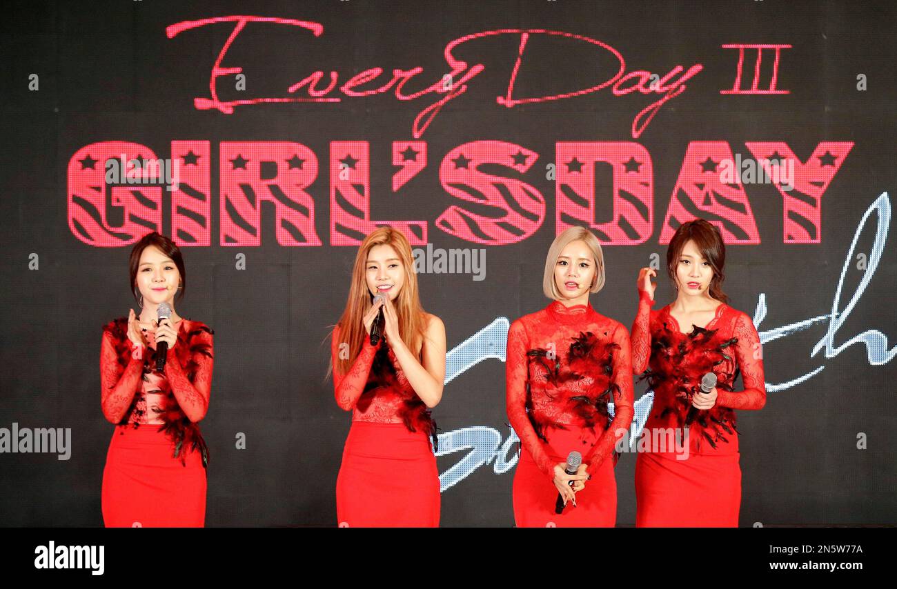 A member of South Korean girl group Girl's Day, Sojin, second from left ...