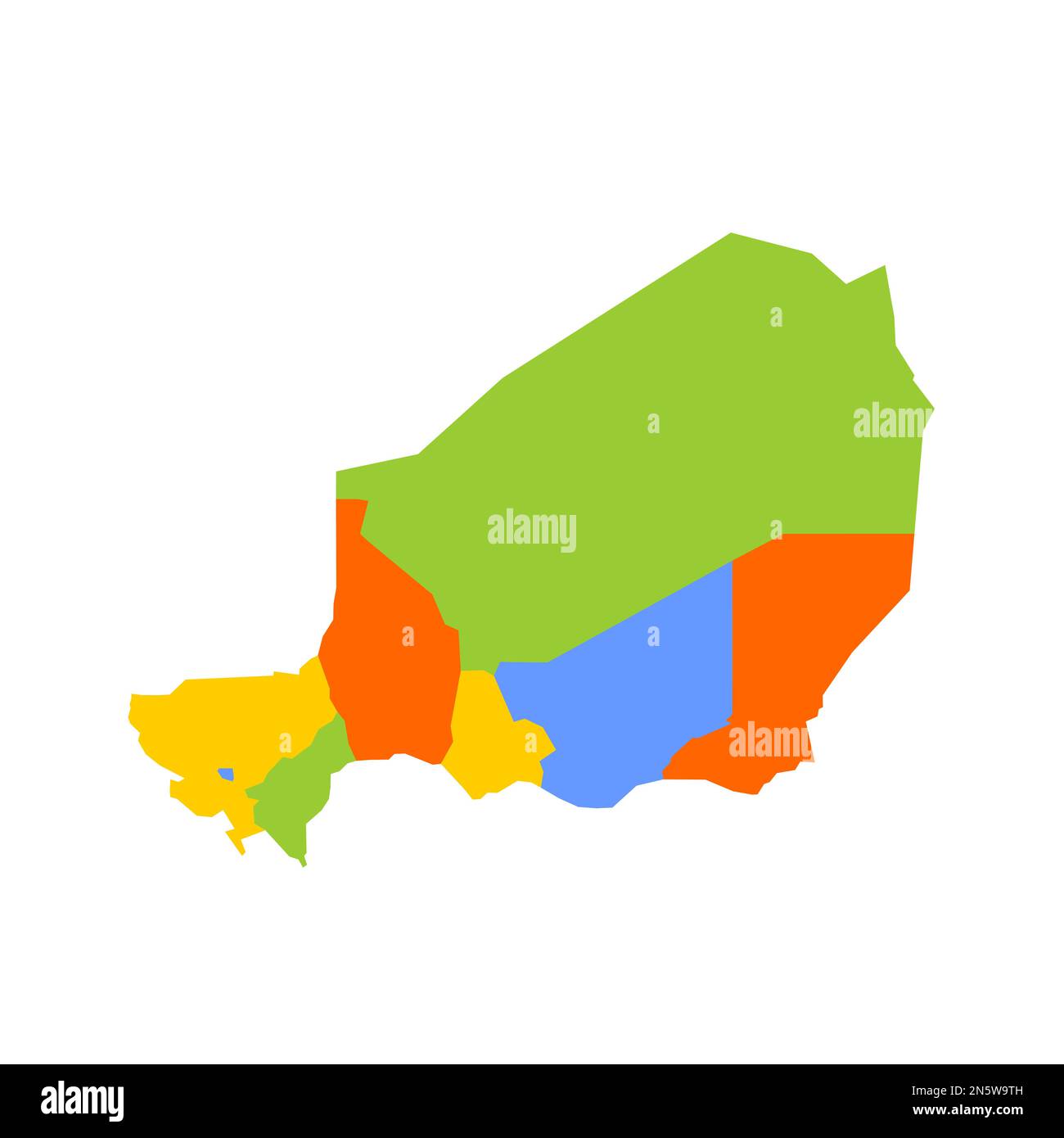 Niger political map of administrative divisions - regions and capital city of Niamey. Blank ...