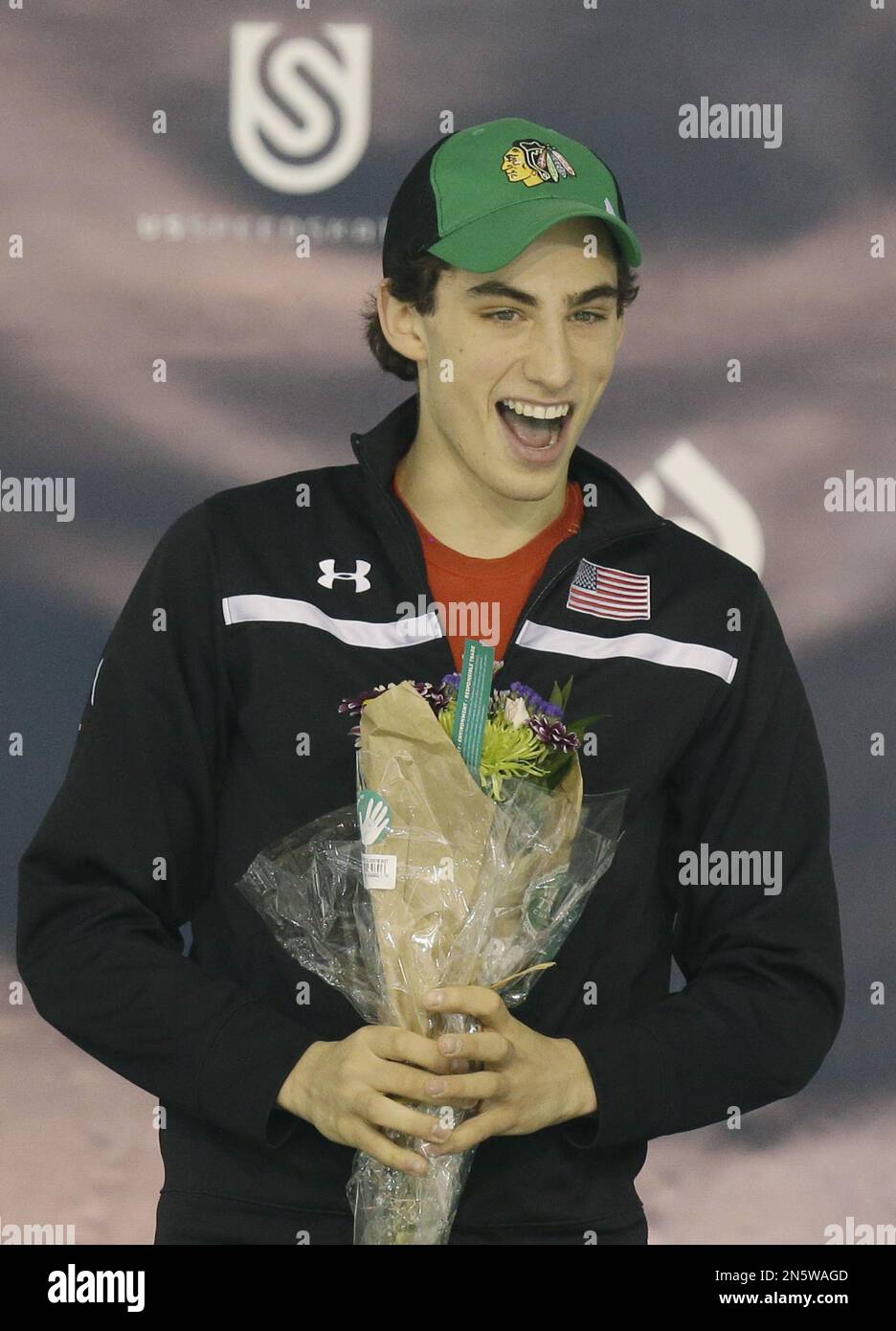 First place finisher Emery Lehman celebrates on the podium following ...
