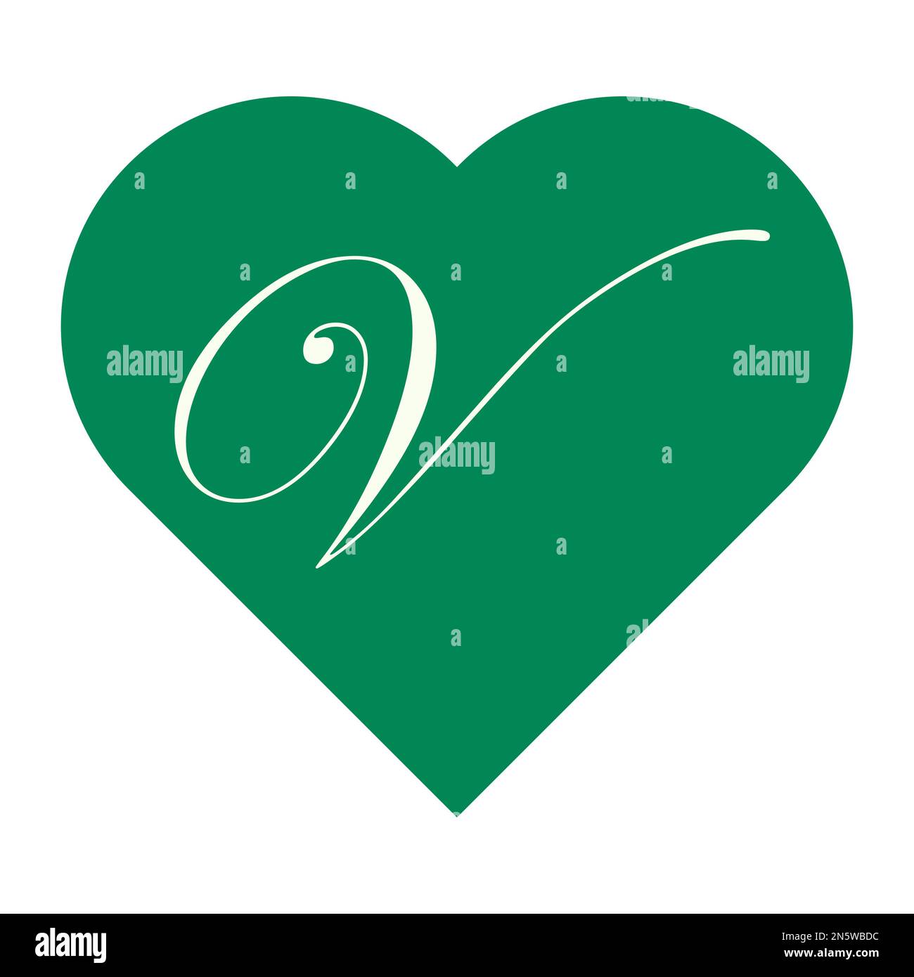 Green and cream Vegan vector graphic sign. It consists of a green heart with a letter V written ...