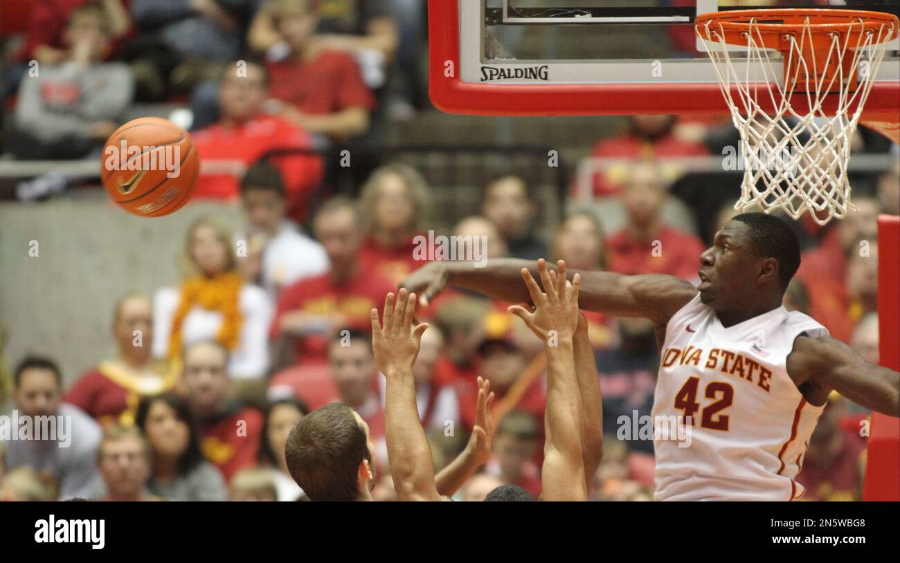 Iowa State forward Daniel Edozie (42) blocks the shot of Northern ...
