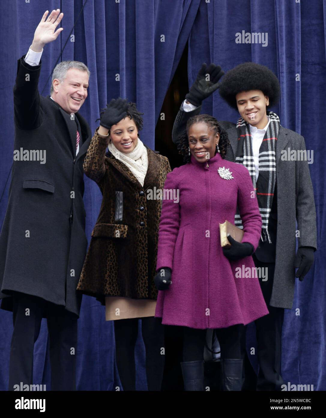 New York City Mayor-elect Bill de Blasio, left, arrives with his family ...