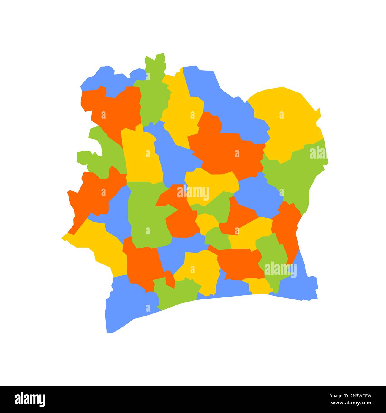 Ivory Coast political map of administrative divisions - regions and ...