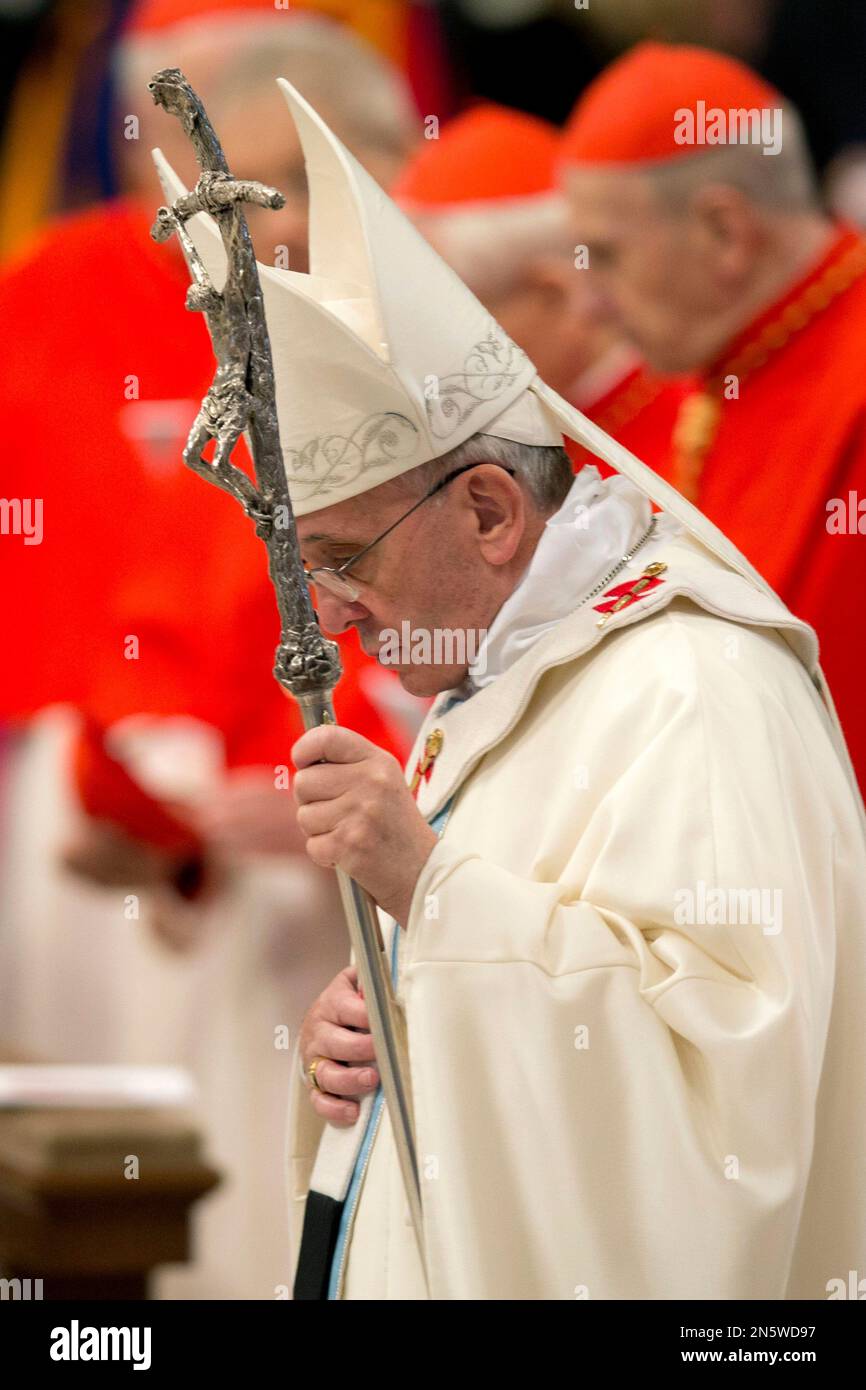 Pope Francis arrives to celebrate a Mass in St. Peter's Basilica at the ...