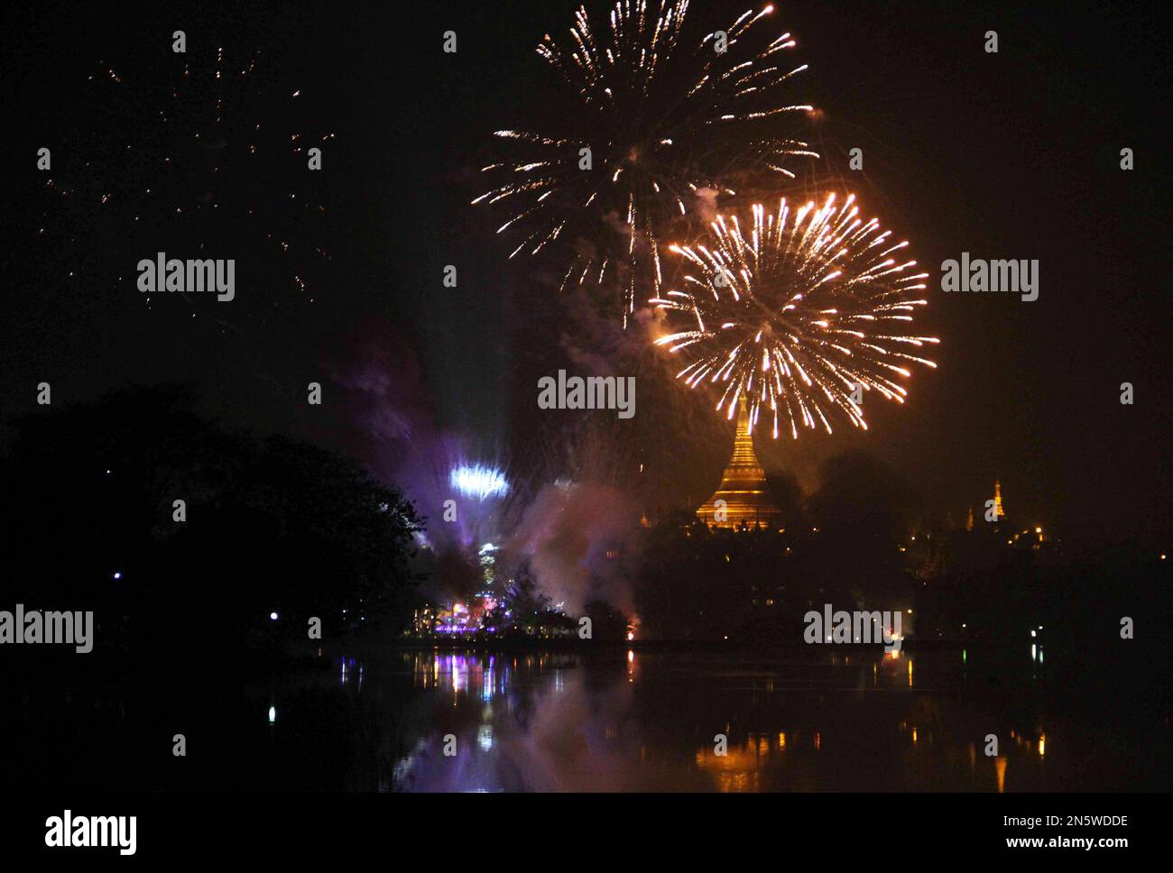 Fireworks explode to celebrate the arrival of the New Year at National ...