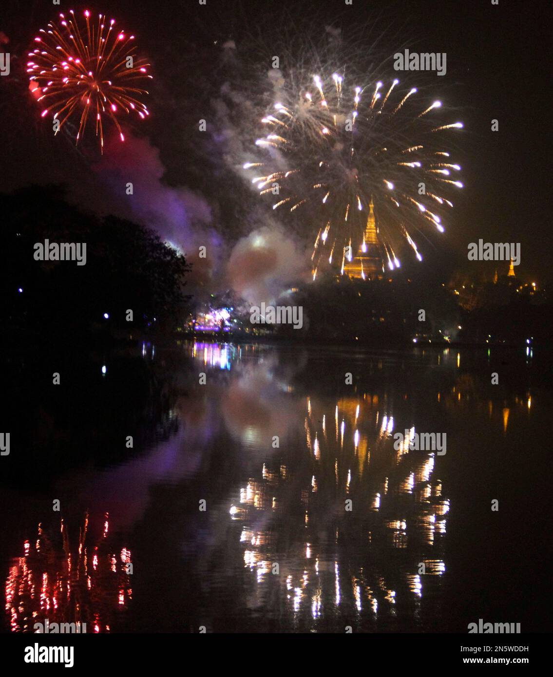 Fireworks explode to celebrate the arrival of the New Year at National ...