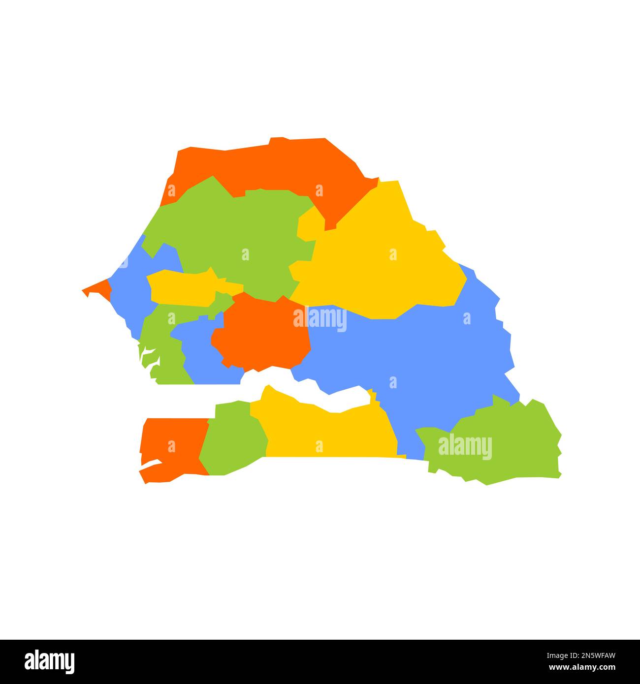 Senegal political map of administrative divisions - regions. Blank colorful vector map Stock ...
