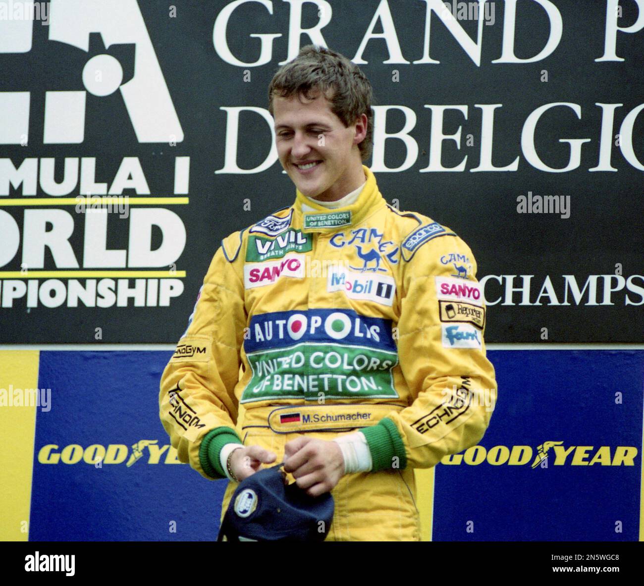 German Formula One racing driver Michael Schumacher on the podium after ...
