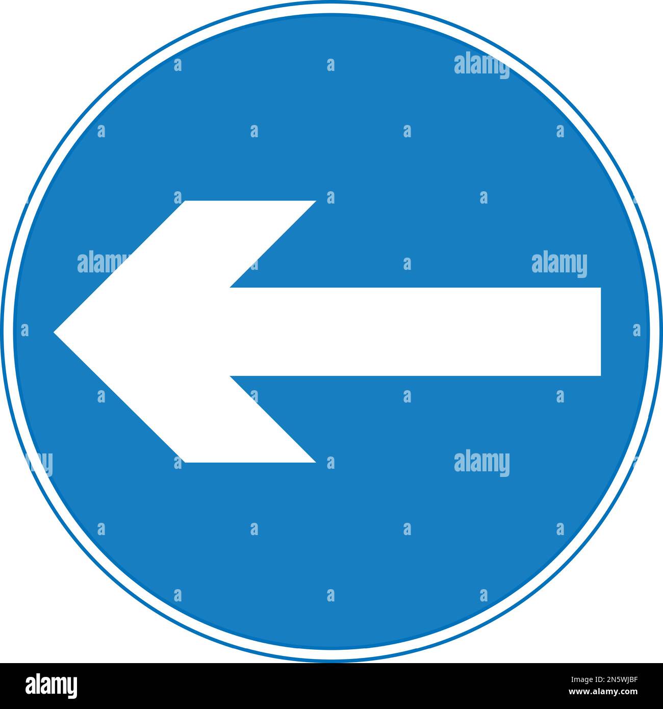 Vector graphic of a uk turn left road sign. It consists of a horizontal white arrow pointing to ...