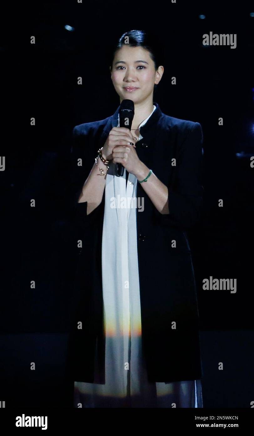 Hong Kong actress Anita Yuen speaks during a memorial concert to mark ...