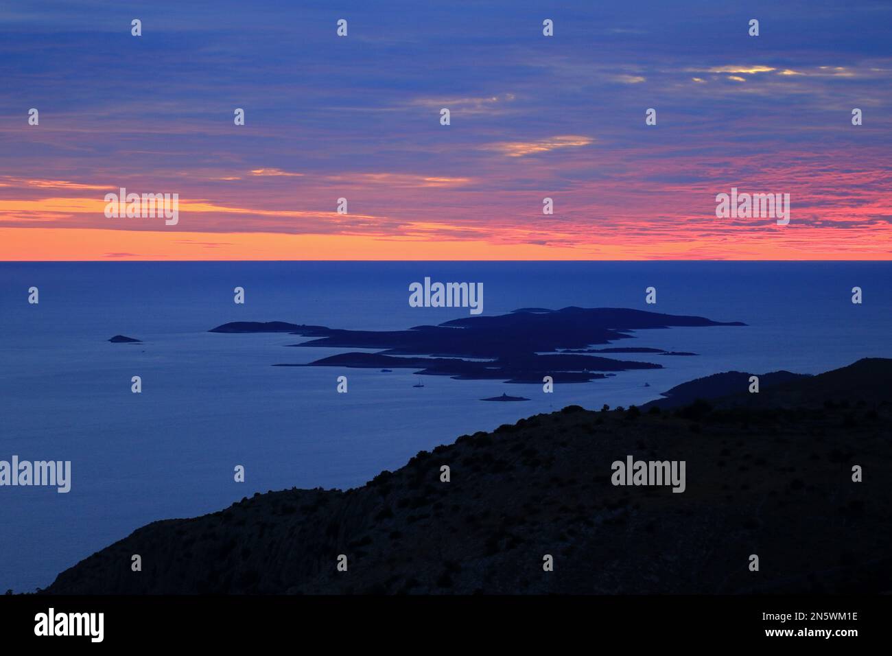 Landscape of Paklinski islands, view from St. Nikola peak, highest peak ...
