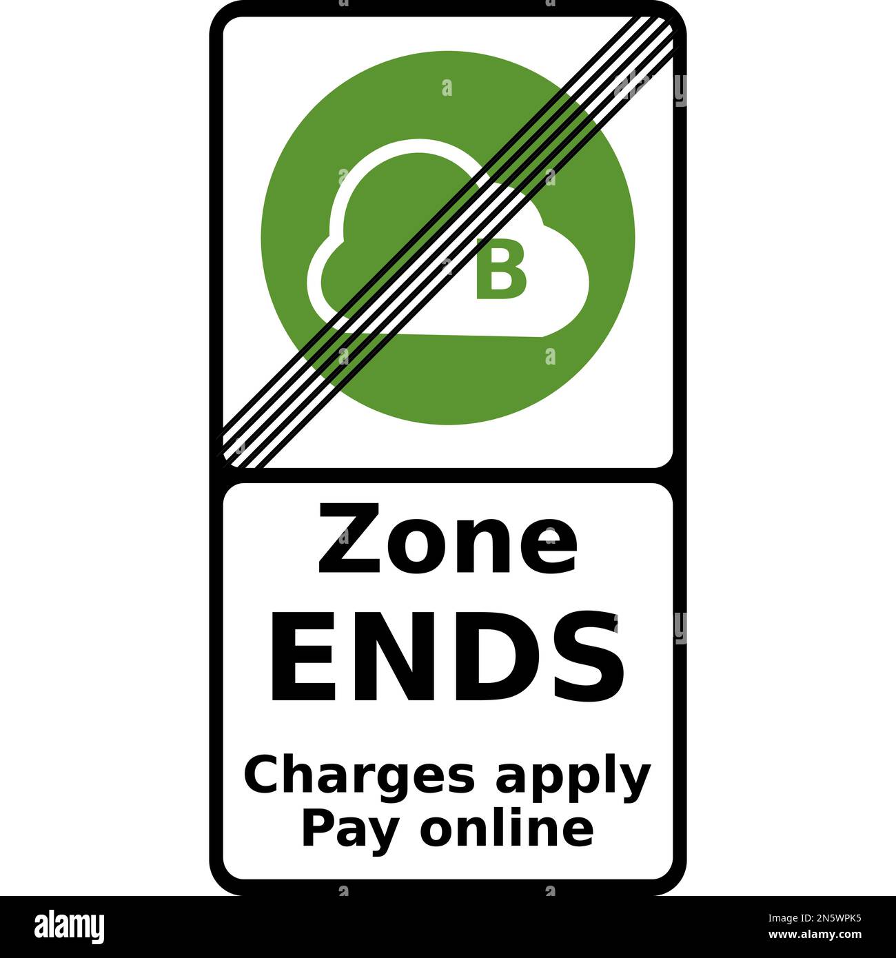 Vector graphic road sign for the end of a congestion charge area. Any charges raised must be ...