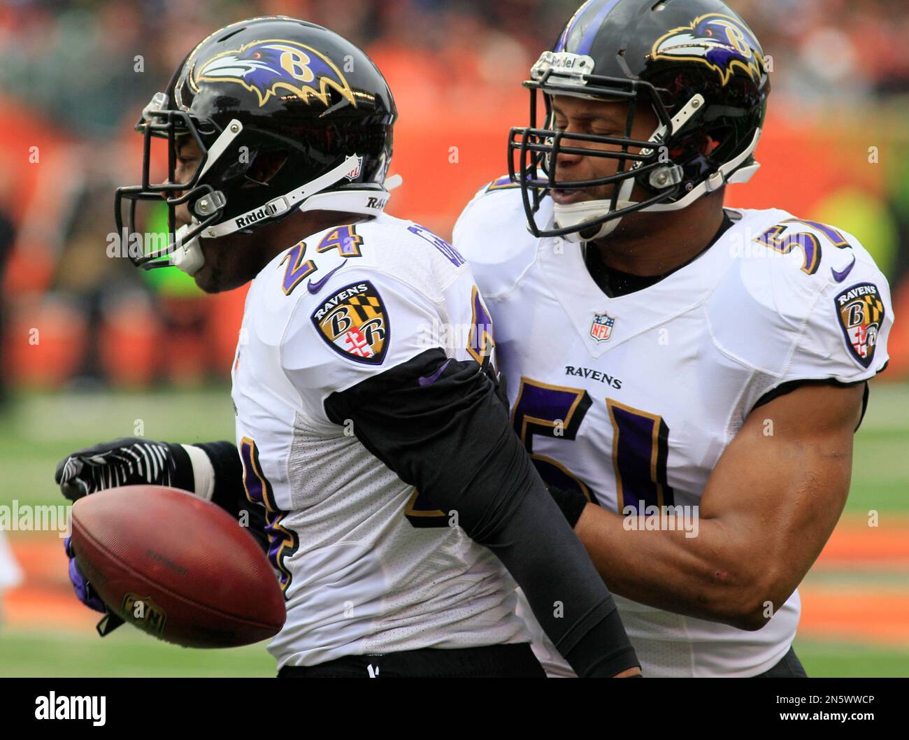 Baltimore Ravens cornerback Corey Graham (24) is congratulated by ...