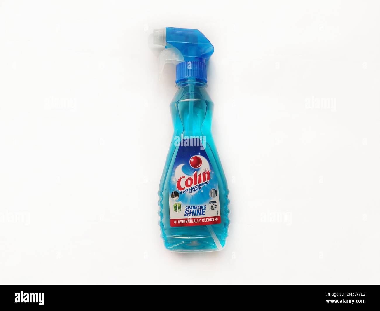 Colin Glass and Surface Cleaner Liquid Spray in isolated background ...