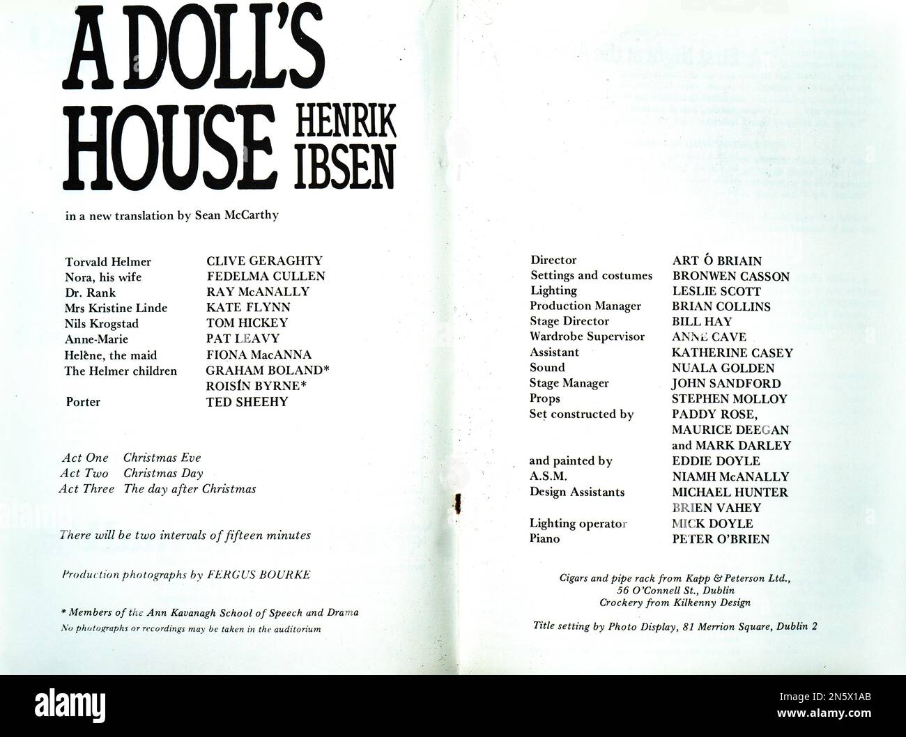 The cast list for the 1982 production of A Dolls House by Henrik Ibsen ...