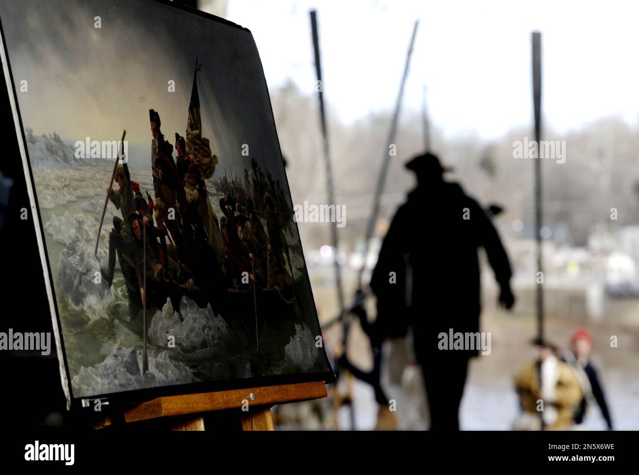 A print of a painting depicting Gen. George Washington's troops ...