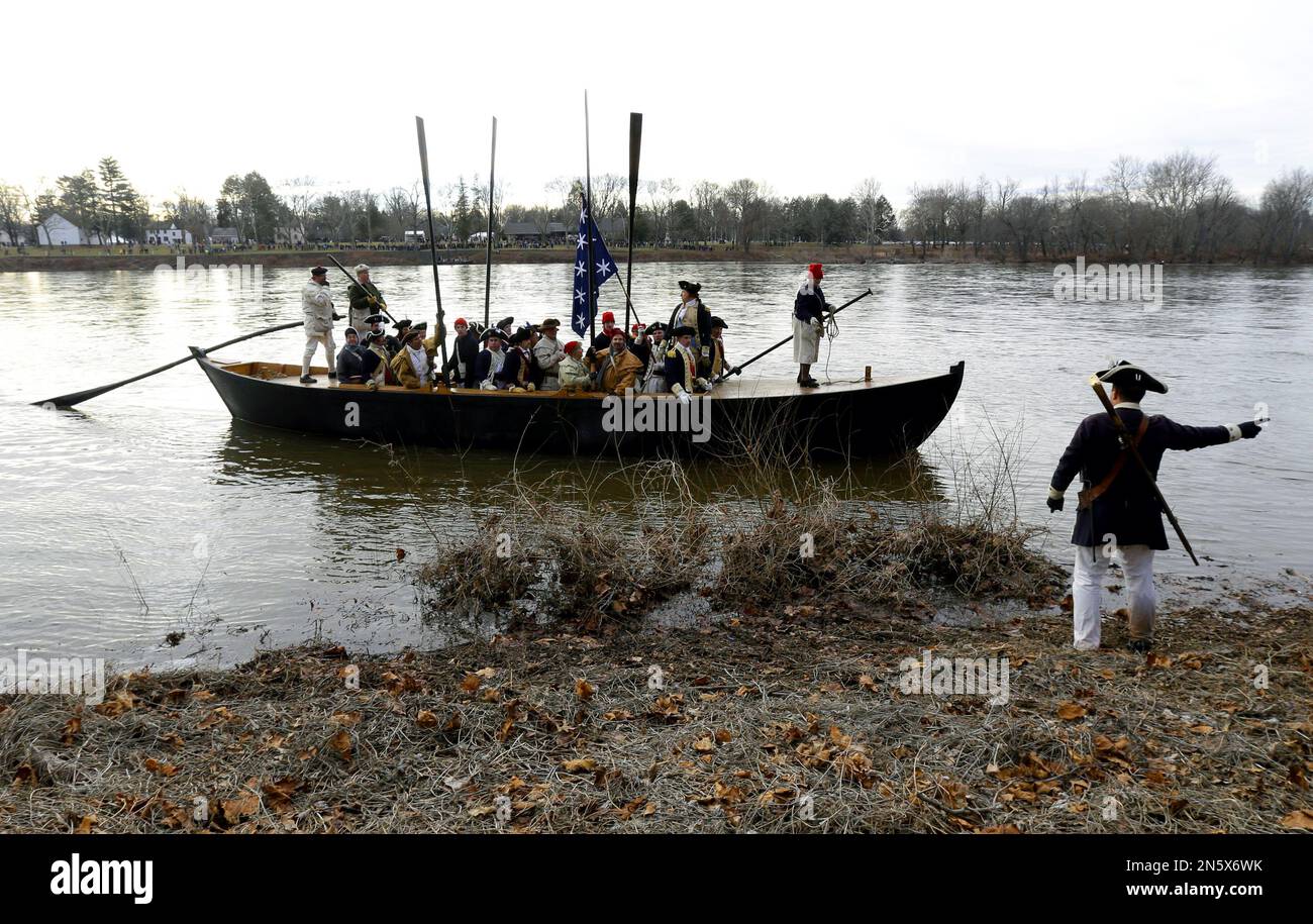 A boat containing George Washington, played by John Godzieba ...
