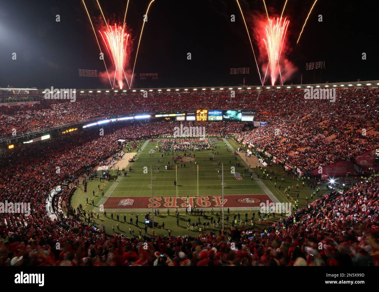 Fireworks explode over Candlestick Park after the San Francisco 49ers ...