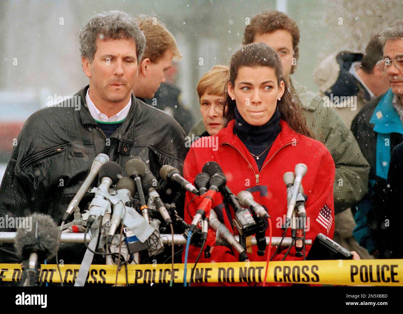Olympic figure skater Nancy Kerrigan stands at a news conference in ...