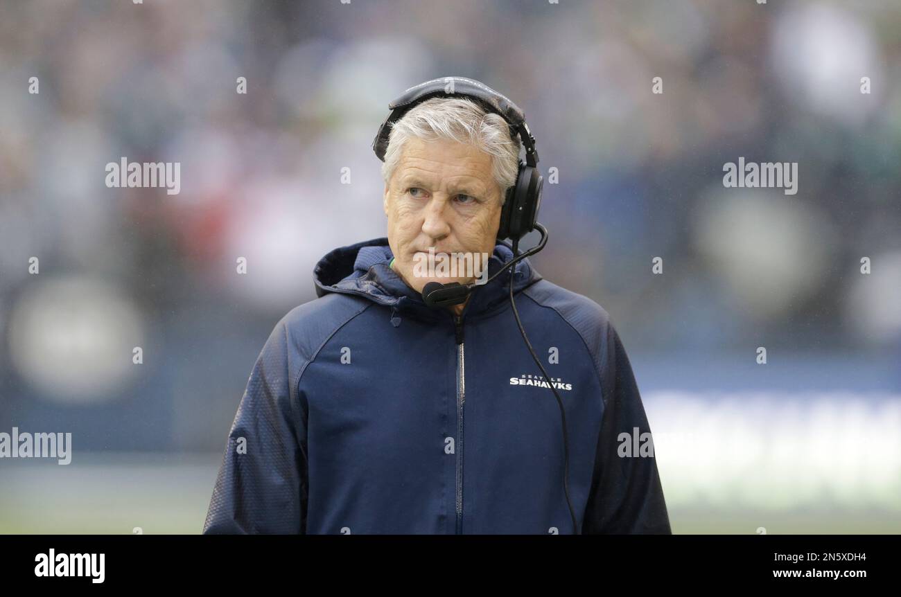 Seattle Seahawks head coach Pete Carroll walks the sidelines during an ...
