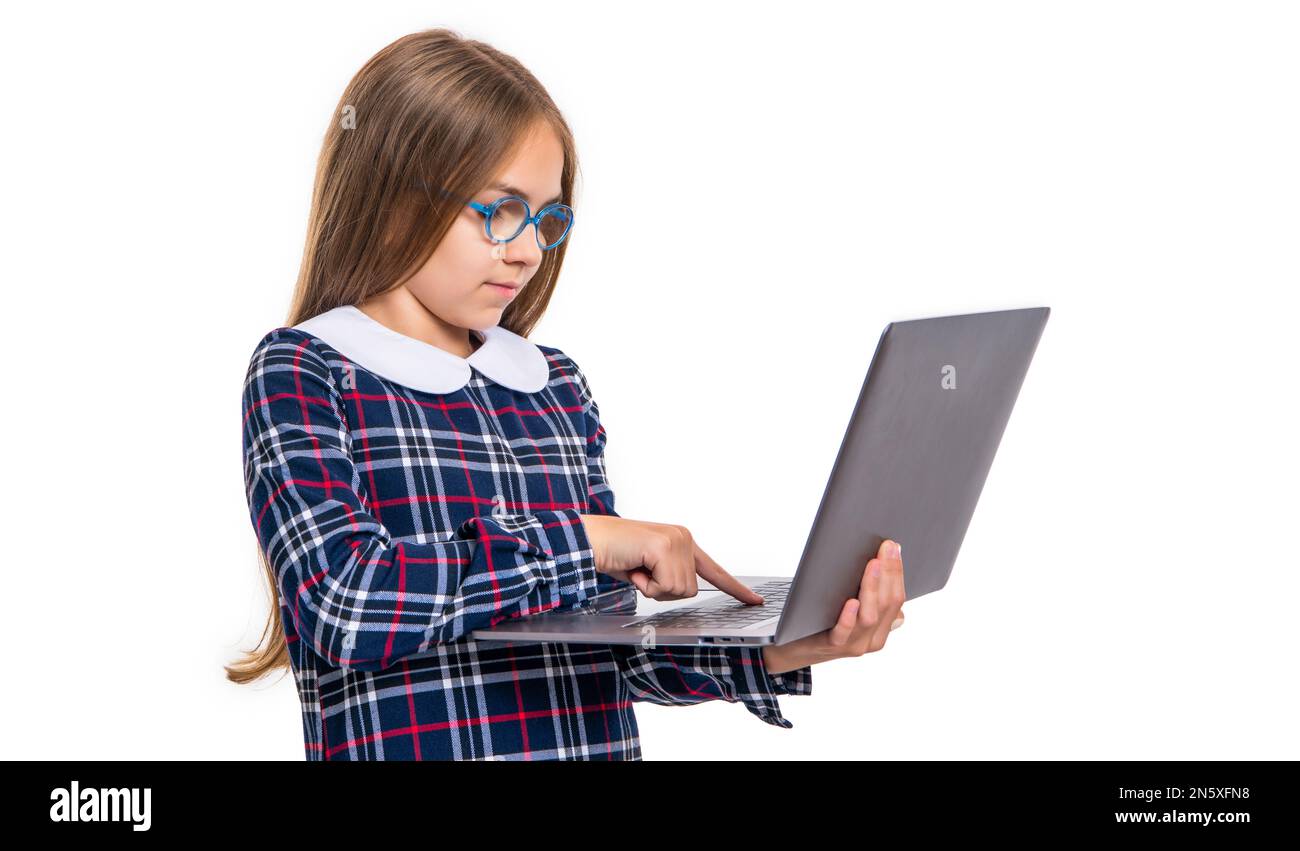 teen school girl elearning in studio. teen girl elearning on laptop ...