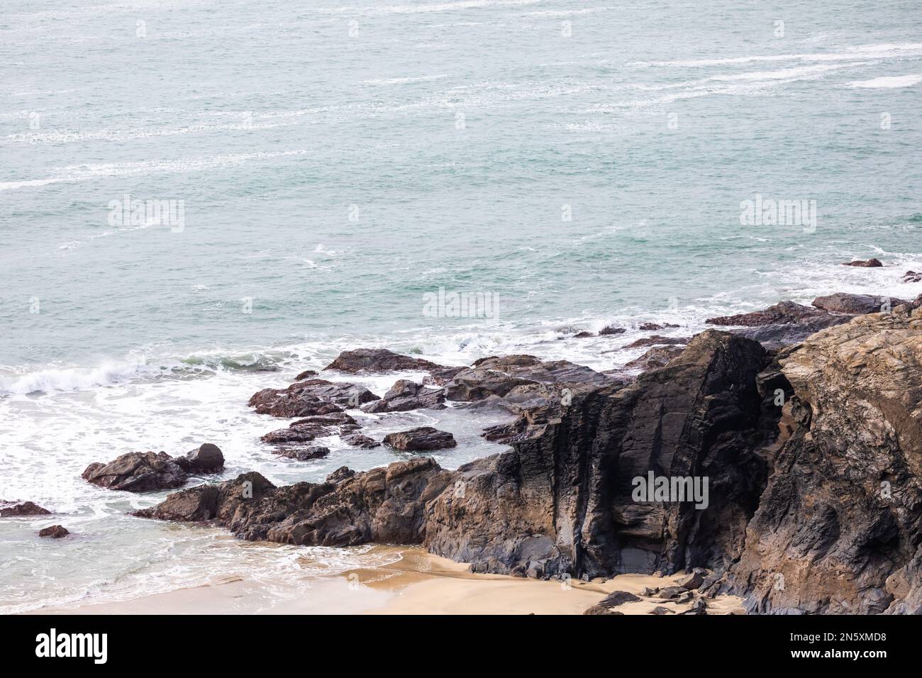 A view from The Polurrian Hotel On the Lizard in Cornwall Stock Photo ...
