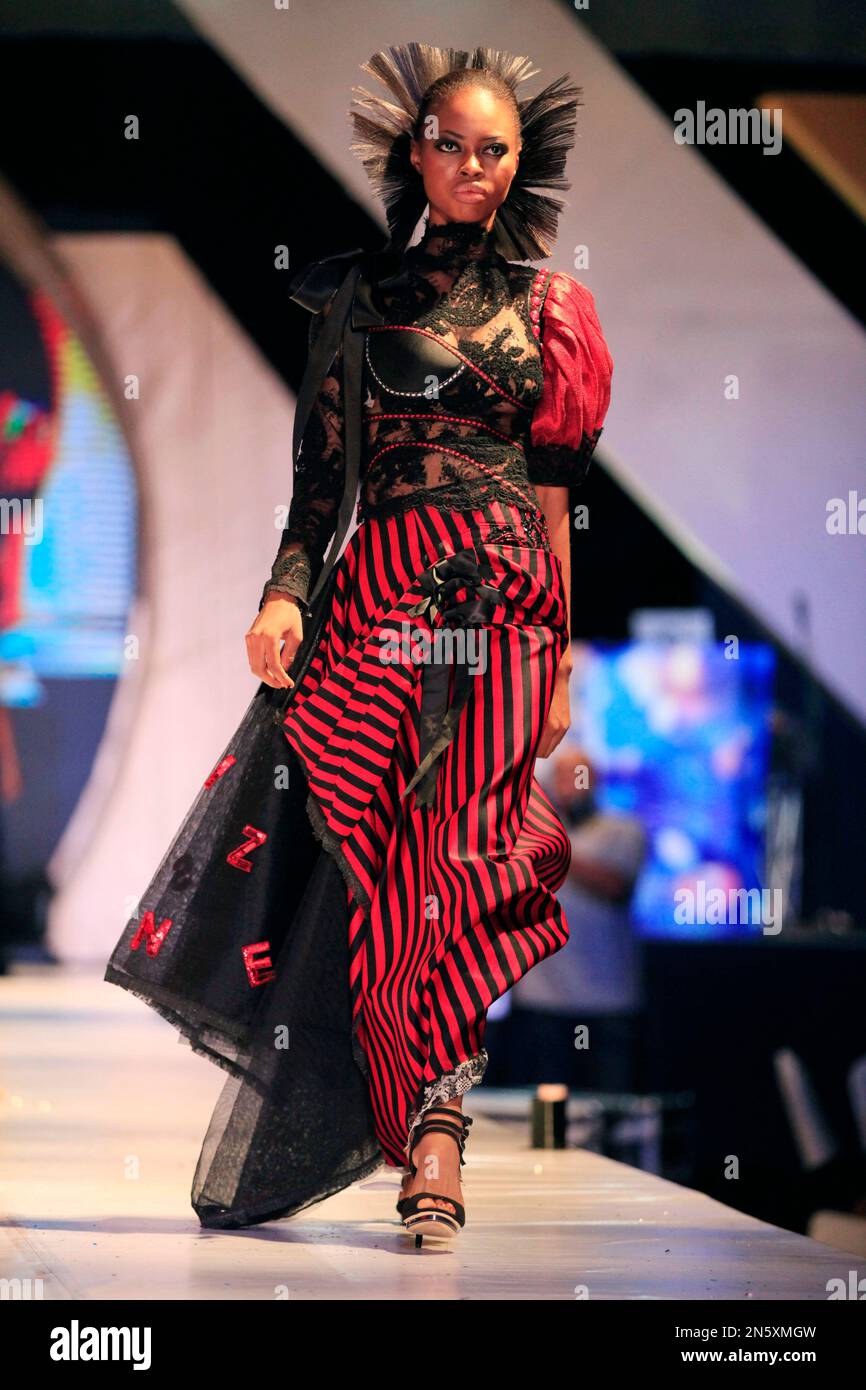 An ISIS model displays an outfit by designer Deola Sagoe during the ...