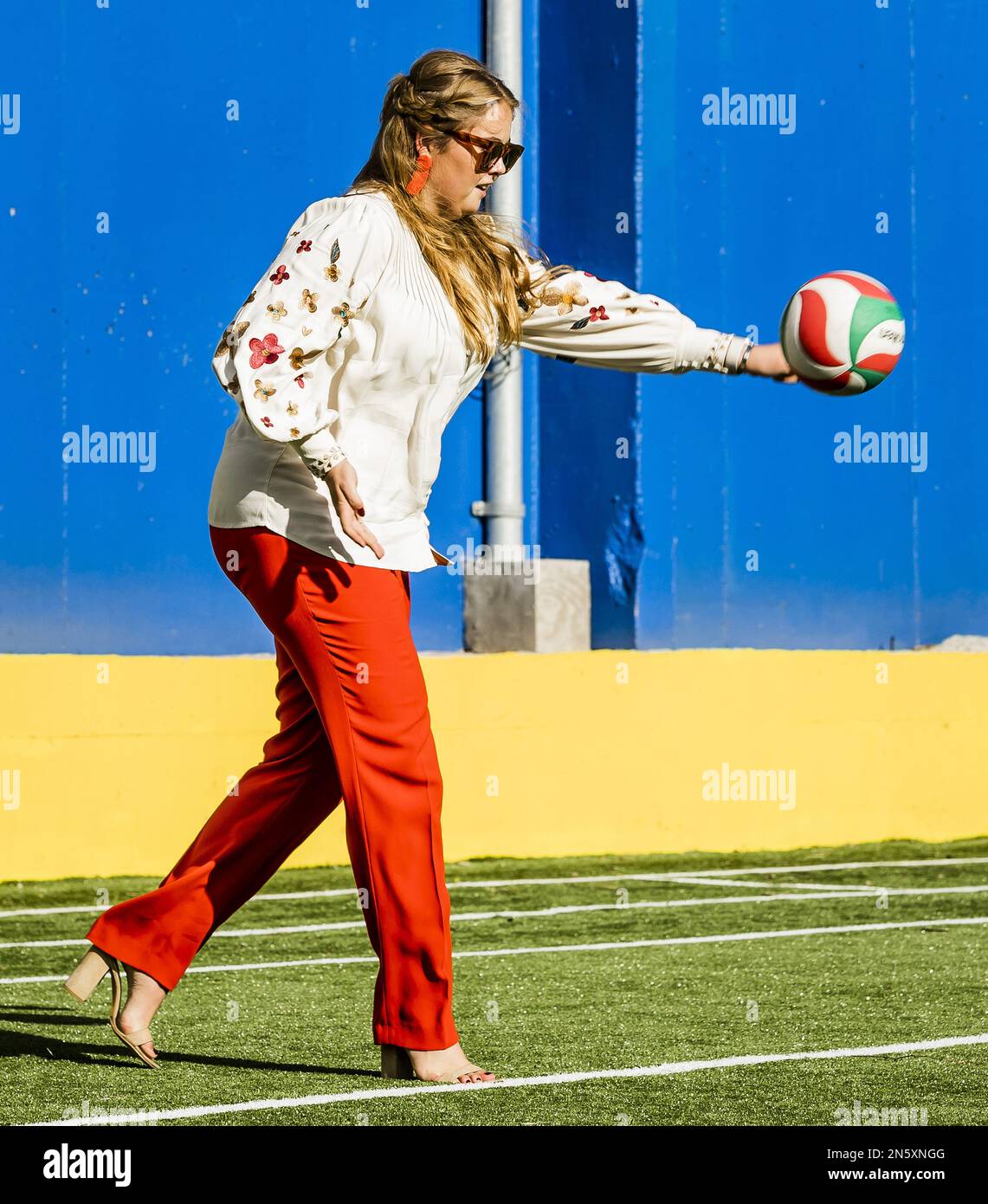 SABA - Princess Amalia hits a volleyball during a visit to the village ...