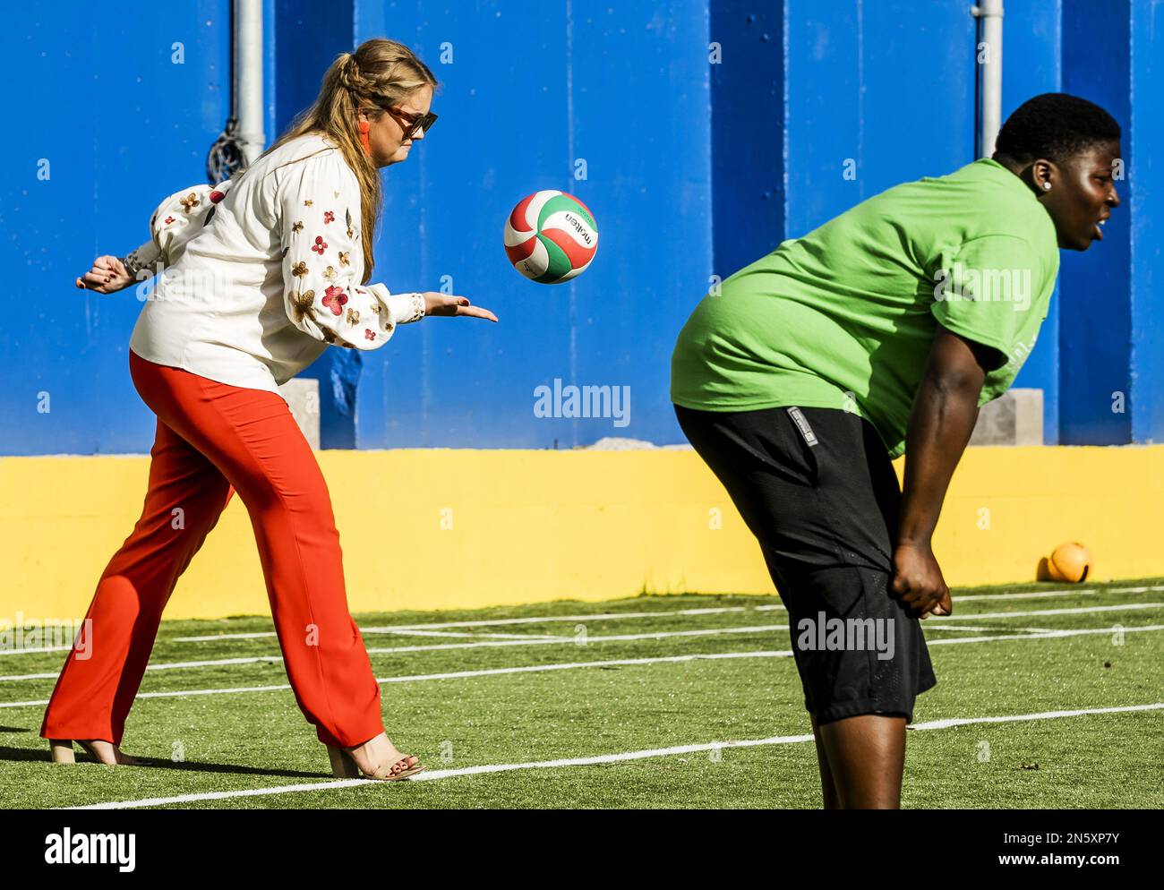 SABA - Princess Amalia hits a volleyball during a visit to the village ...