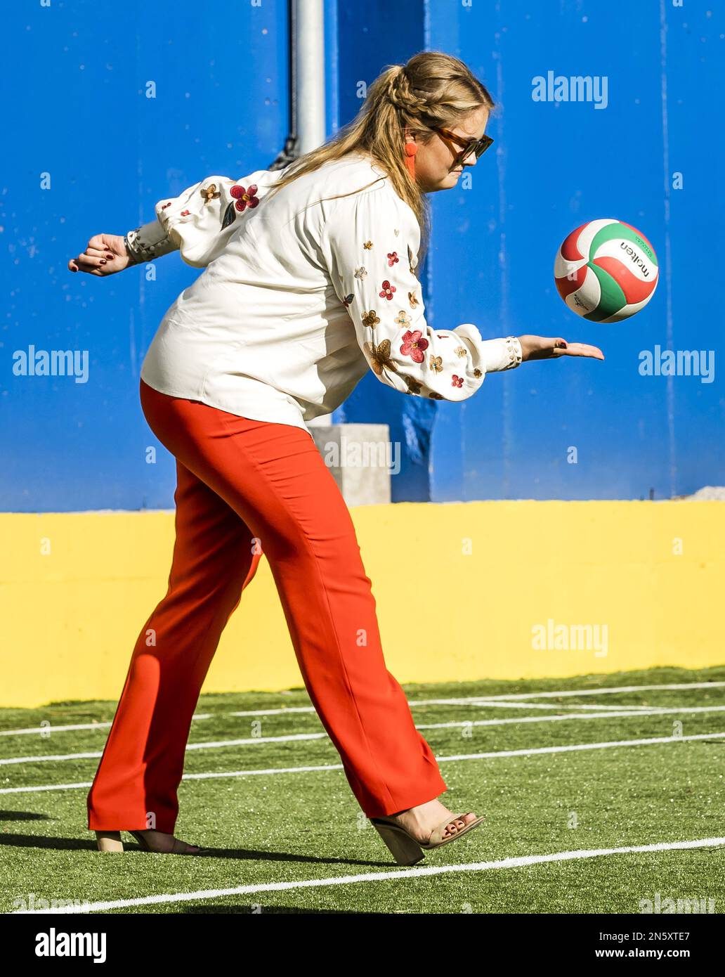 SABA - Princess Amalia hits a volleyball during a visit to the village ...