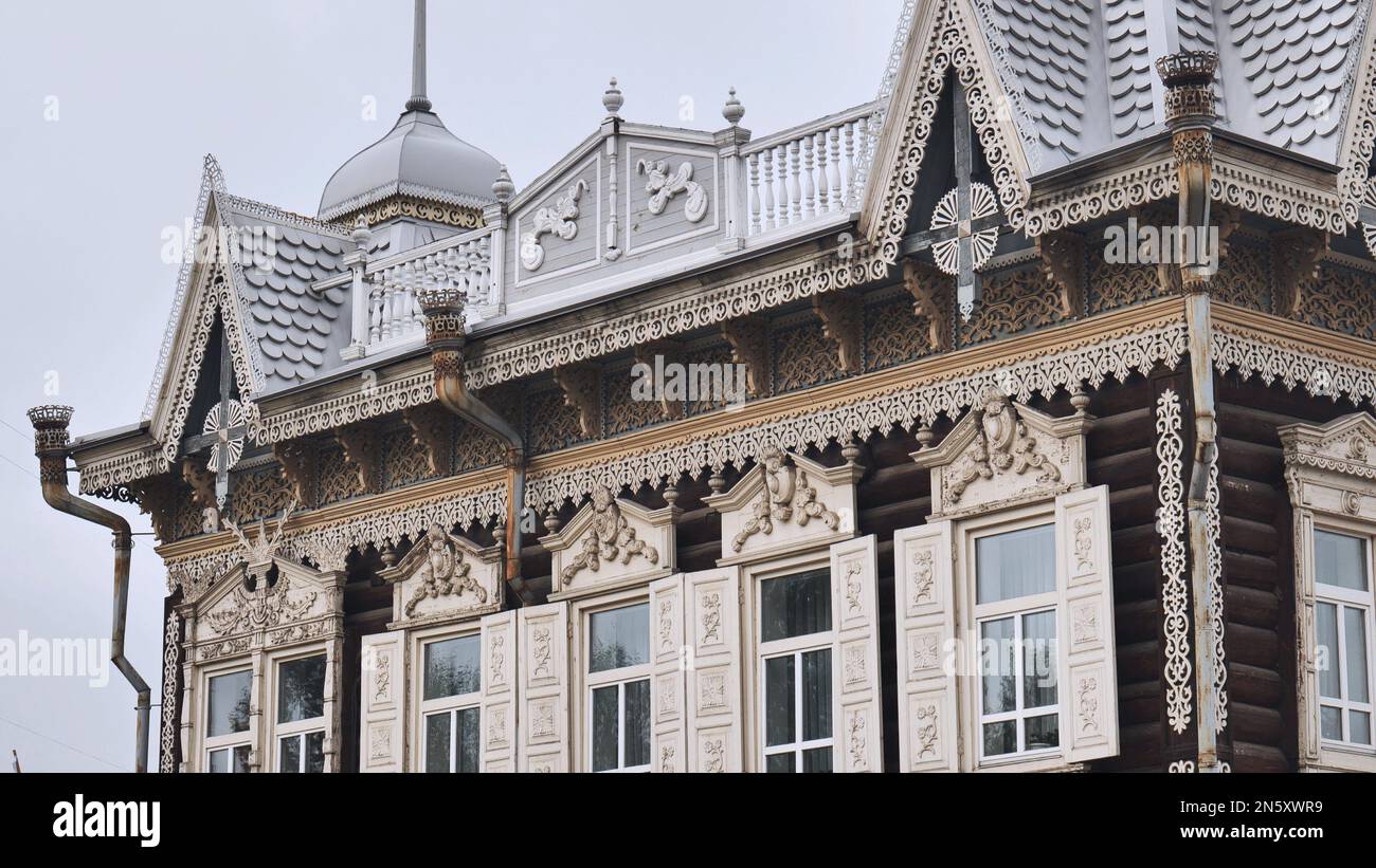 Russian folk style in Irkutsk architecture Stock Photo - Alamy