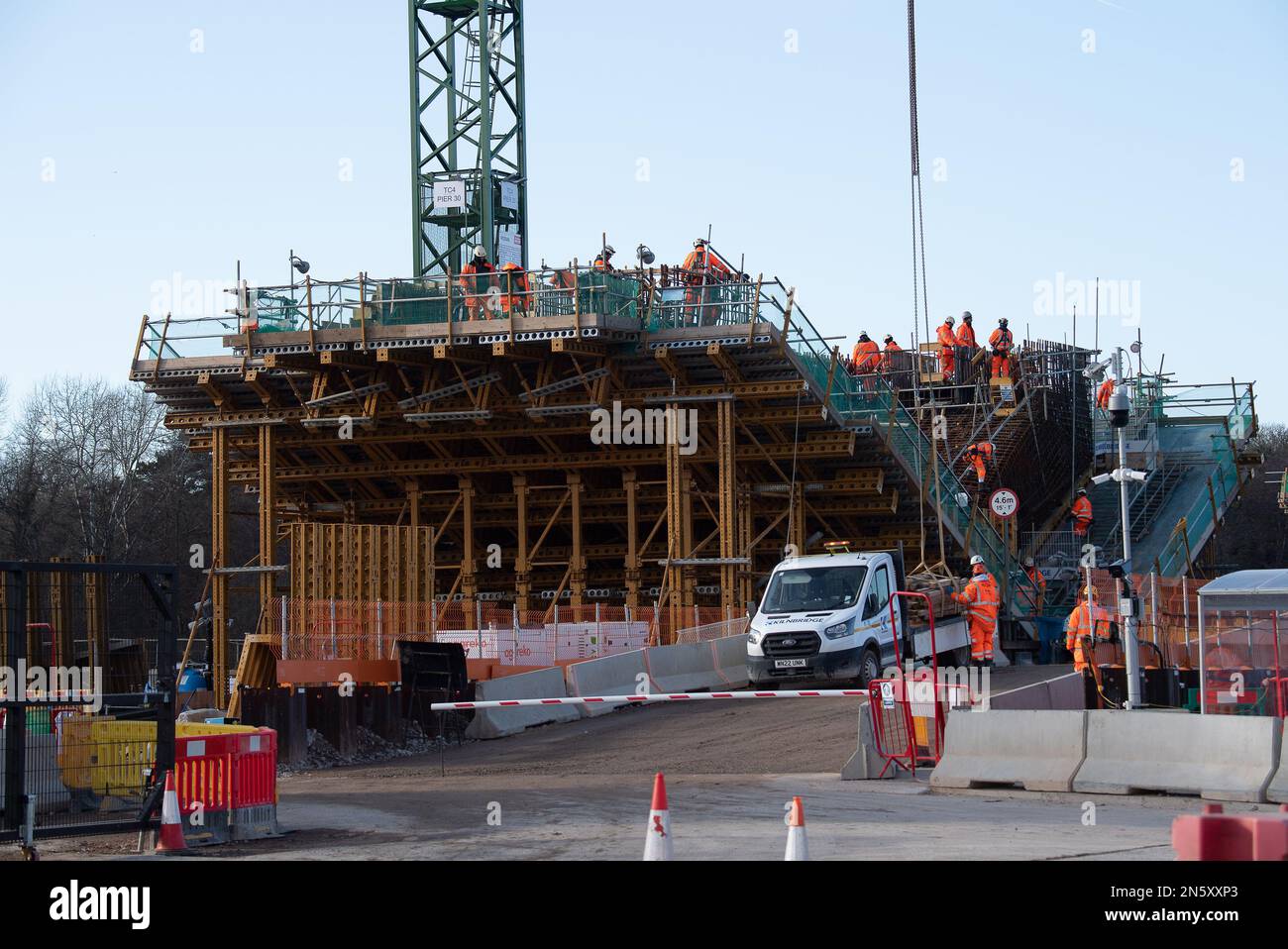 Harefield, UK. 9th February 2023. HS2 High Speed Rail 2 construction for the piers of the Colne ...