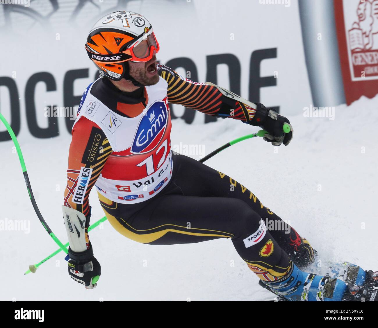 Canada's Jan Hudec reacts at finish line after taking second place ...
