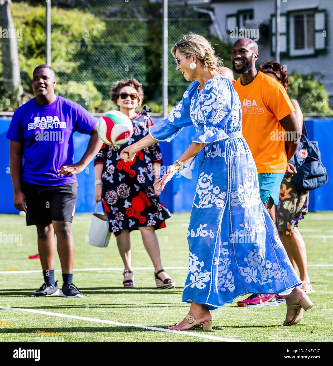 SABA - Queen Maxima hits a volleyball during a visit to the village of ...