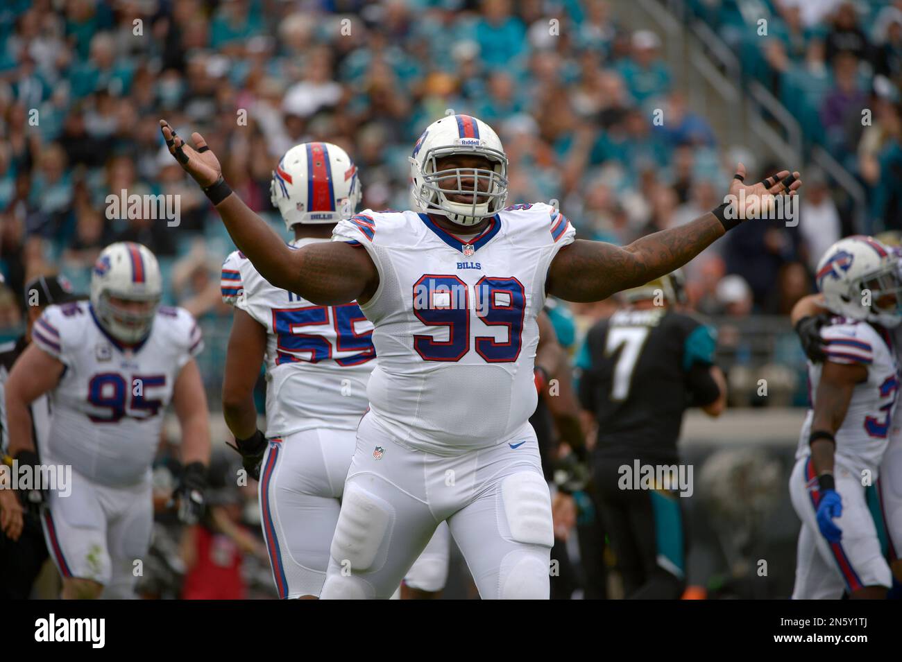 Buffalo Bills defensive tackle Marcell Dareus (99) celebrates after ...