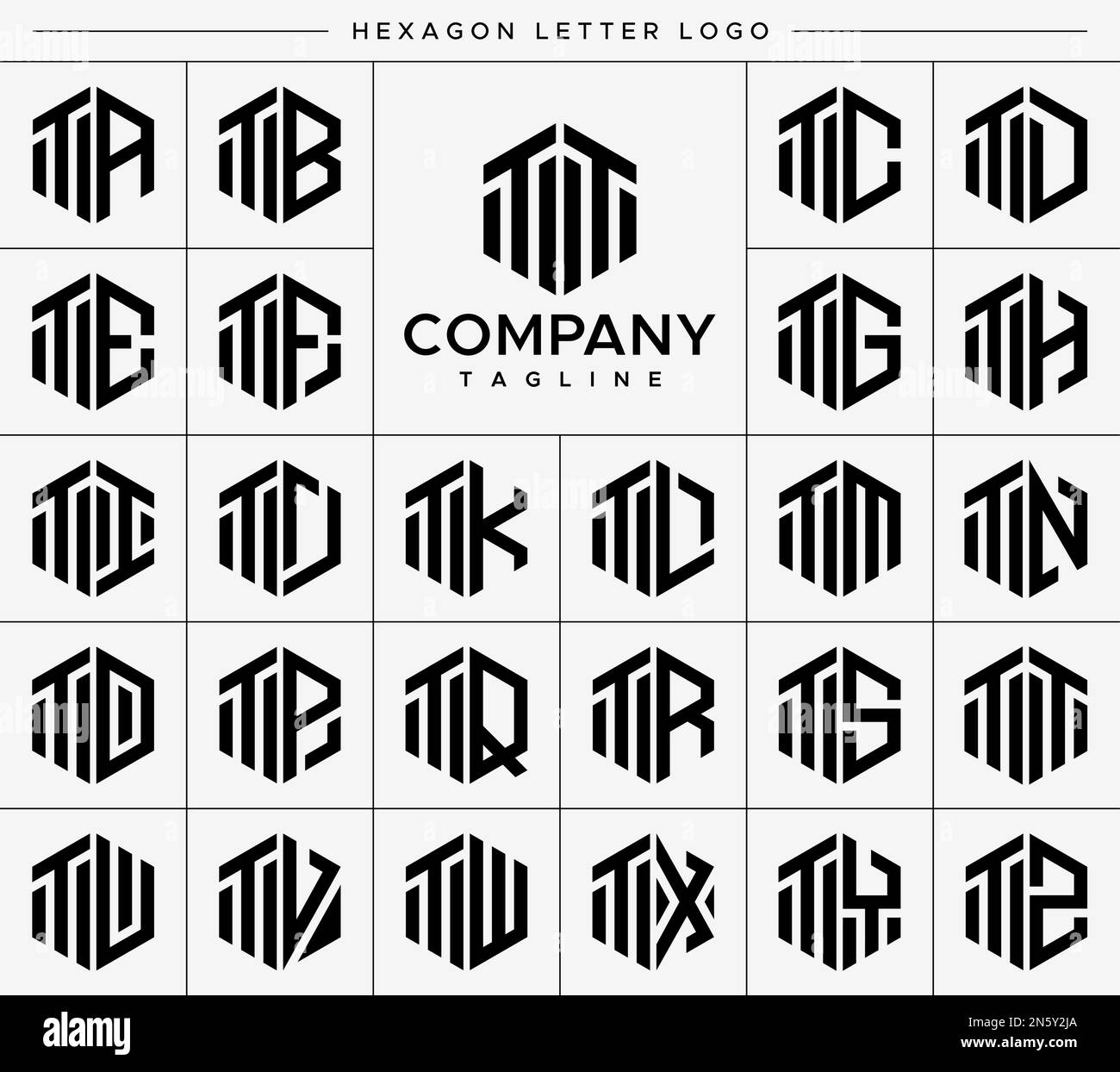 Modern hexagon T letter logo design vector set. Hexagonal TT T logo ...