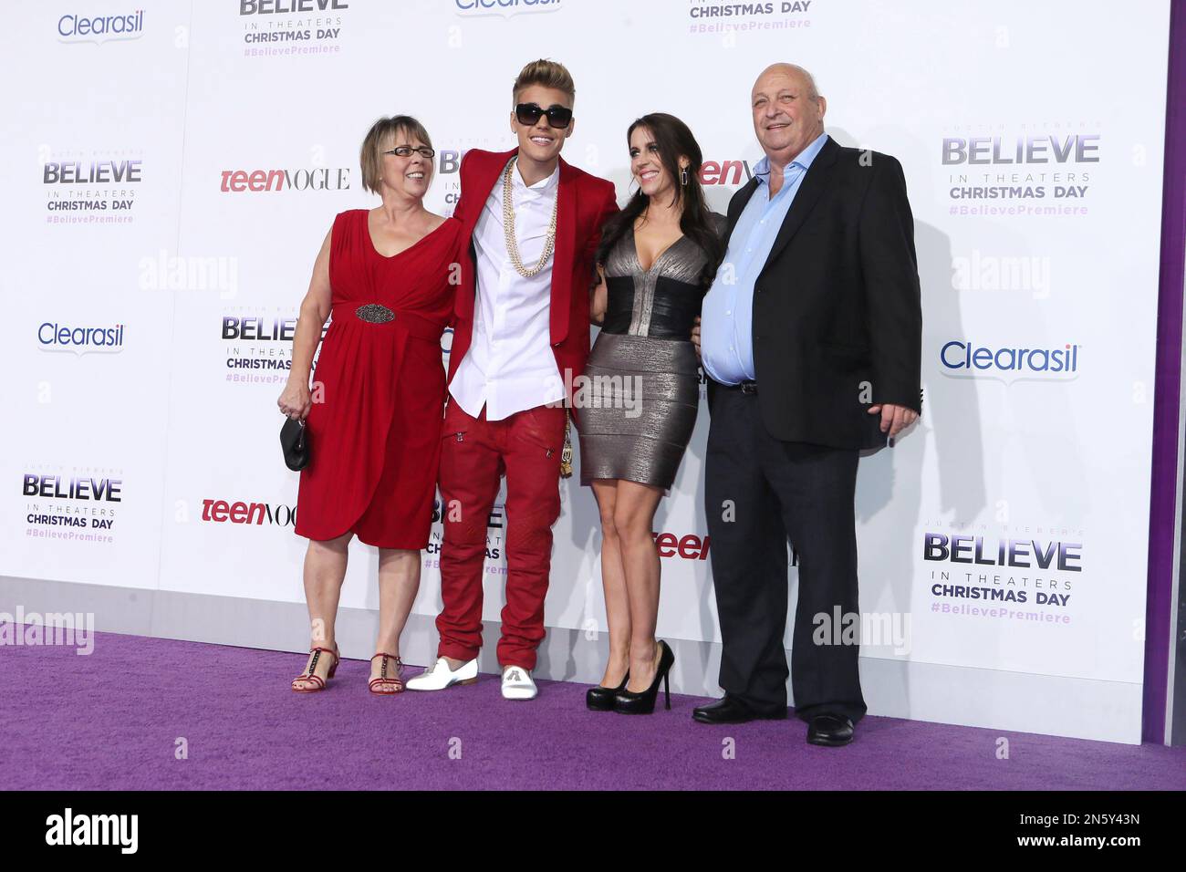 Diane Dale, Justin Bieber, Pattie Mallette and Bruce Dale seen at the ...