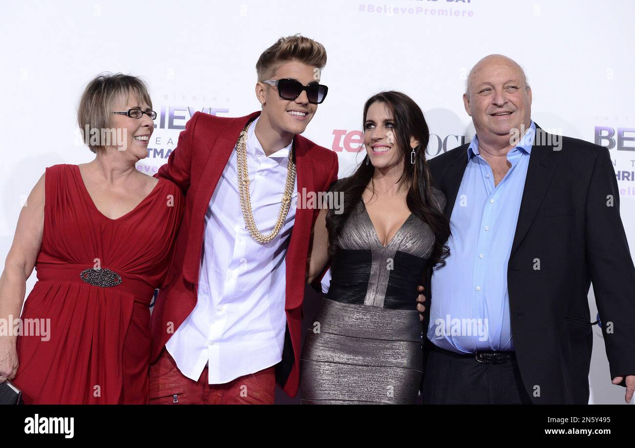 Singer Justin Bieber, second from left, poses with grandmother Diane ...