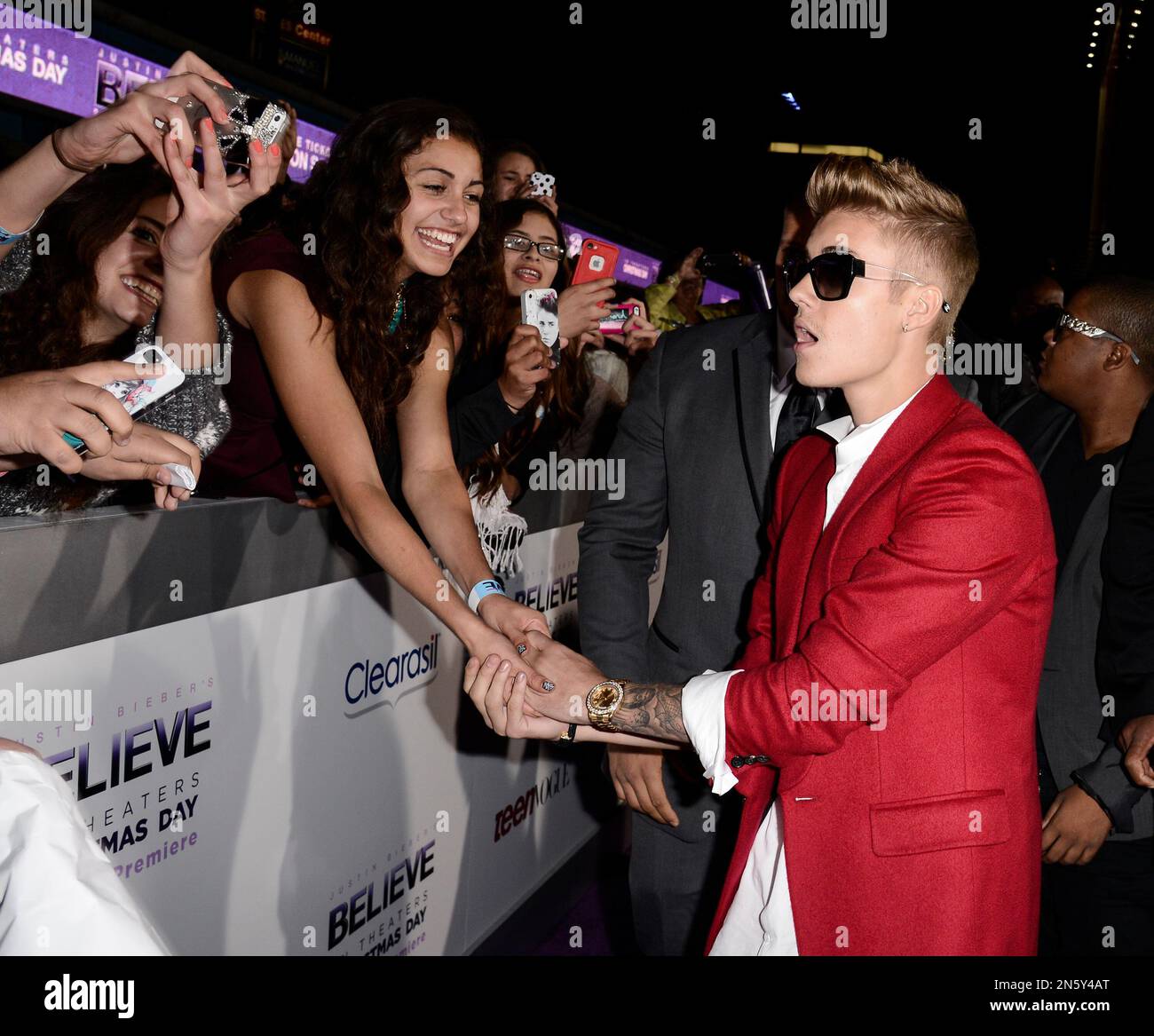 Singer Justin Bieber greets fans at the premiere of the feature film ...