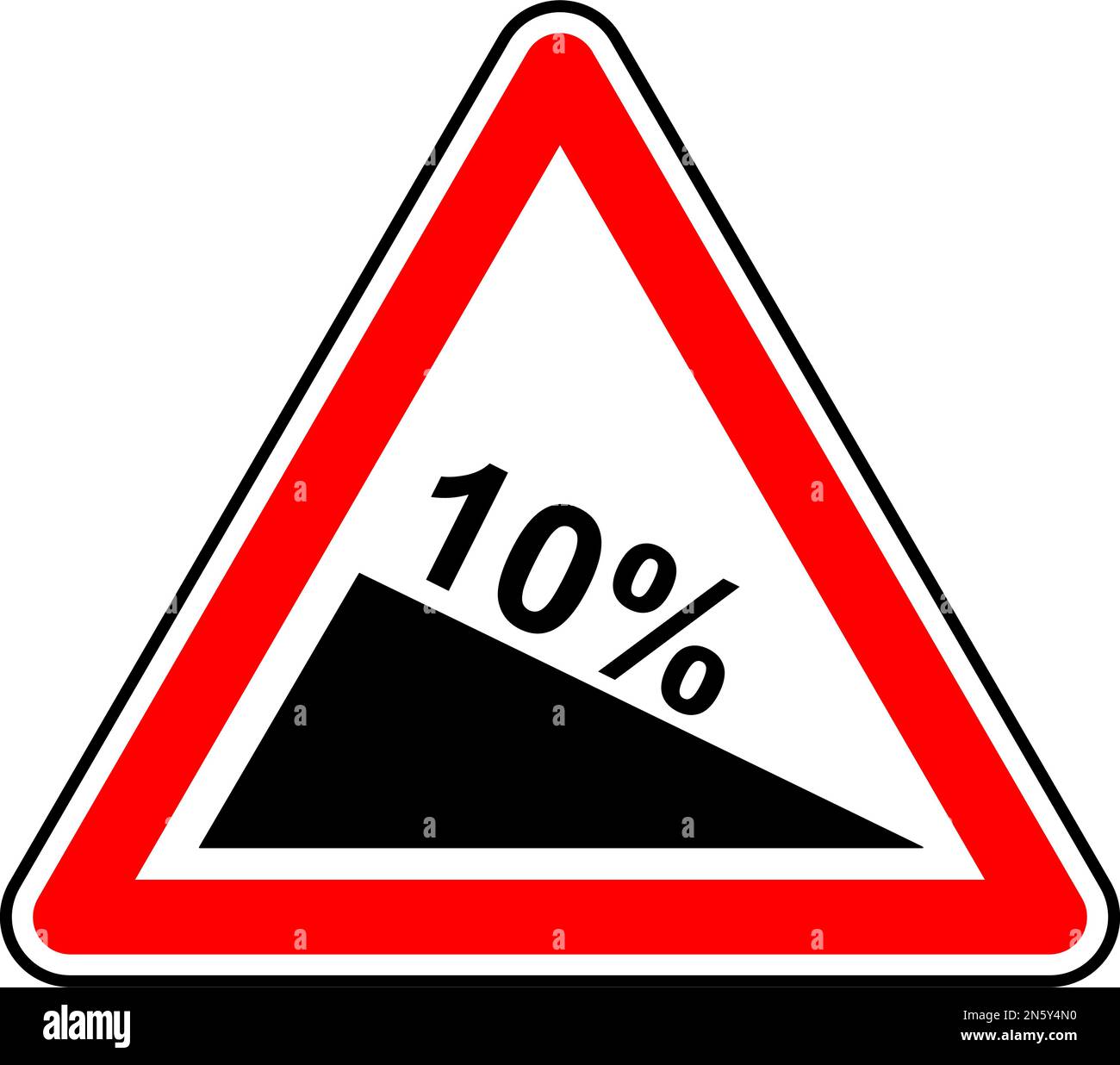 Vector graphic of a uk warning of a 10% decline ahead road sign. It ...