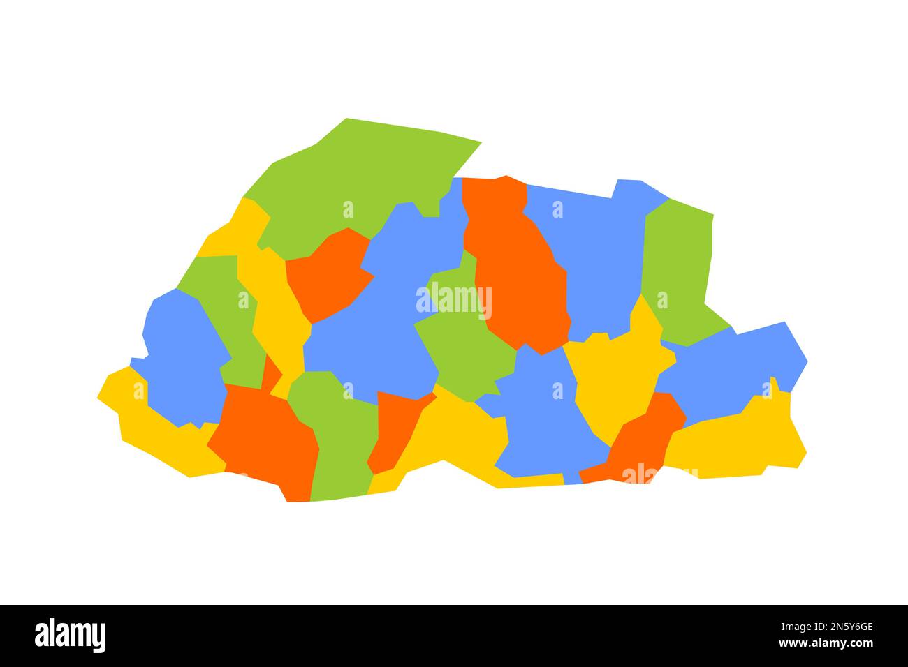 Bhutan political map of administrative divisions - districts. Blank colorful vector map Stock ...