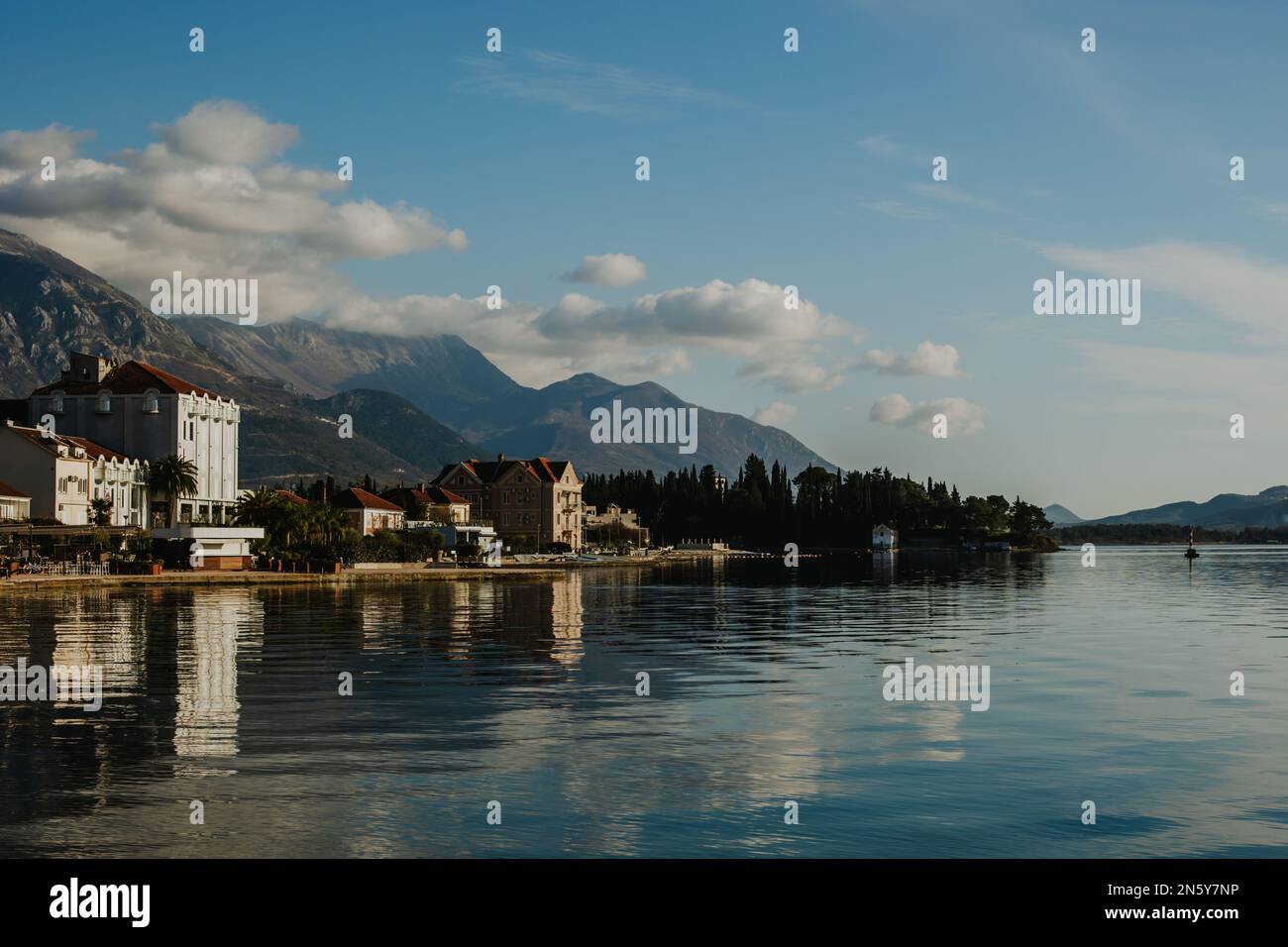 Amazing view of Tivat and the sea in a sunny day. Travel destination in ...