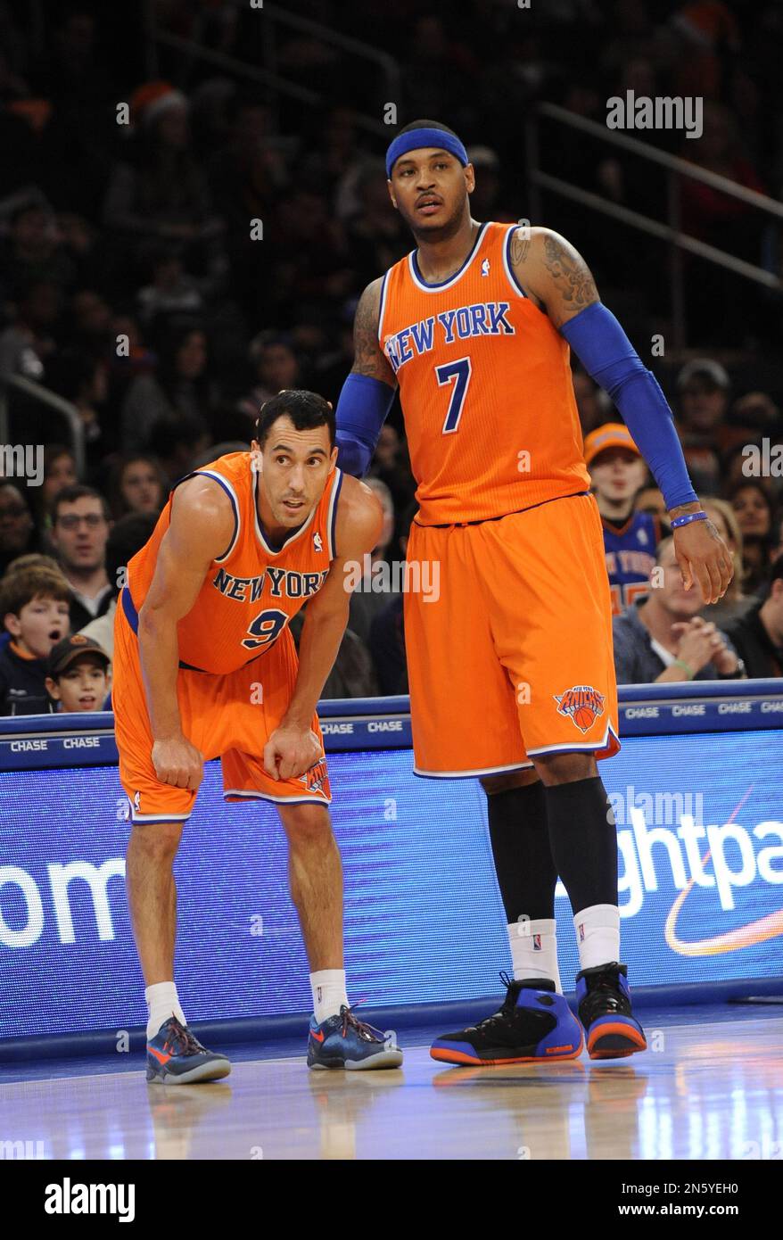 New York Knicks point guard Pablo Prigioni (9) is consoled by small ...