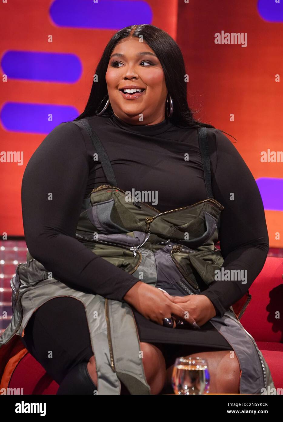 EDITORIAL USE ONLY Lizzo during the filming for the Graham Norton Show at BBC Studioworks 6 ...