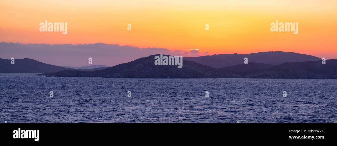 Rocky Island on Mediterranean Sea. Rinia near Mikonos, Greece, Europe ...