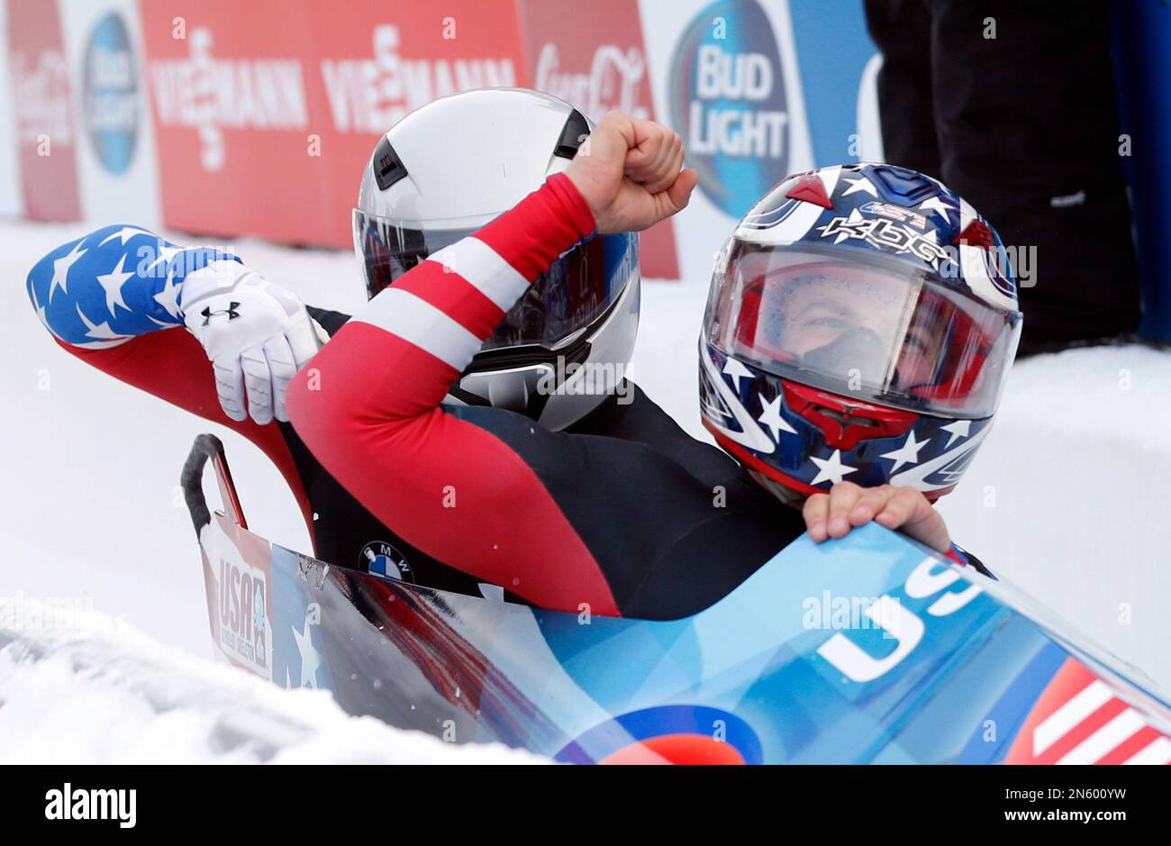 United States' pilot Nick Cunningham, right, and brakeman Johnny Quinn ...