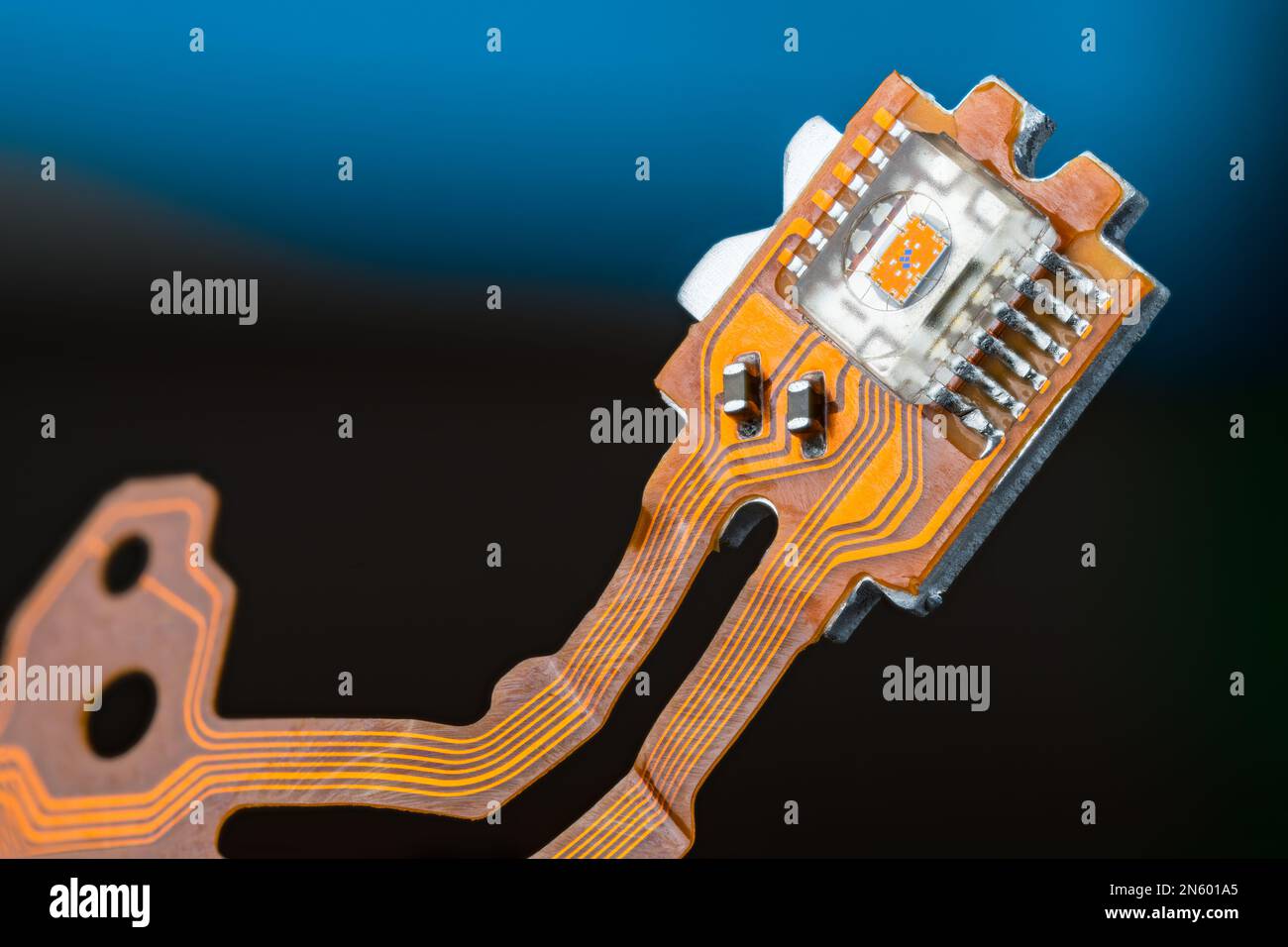 Closeup of optical sensor on electronic printed circuit board or flex ...